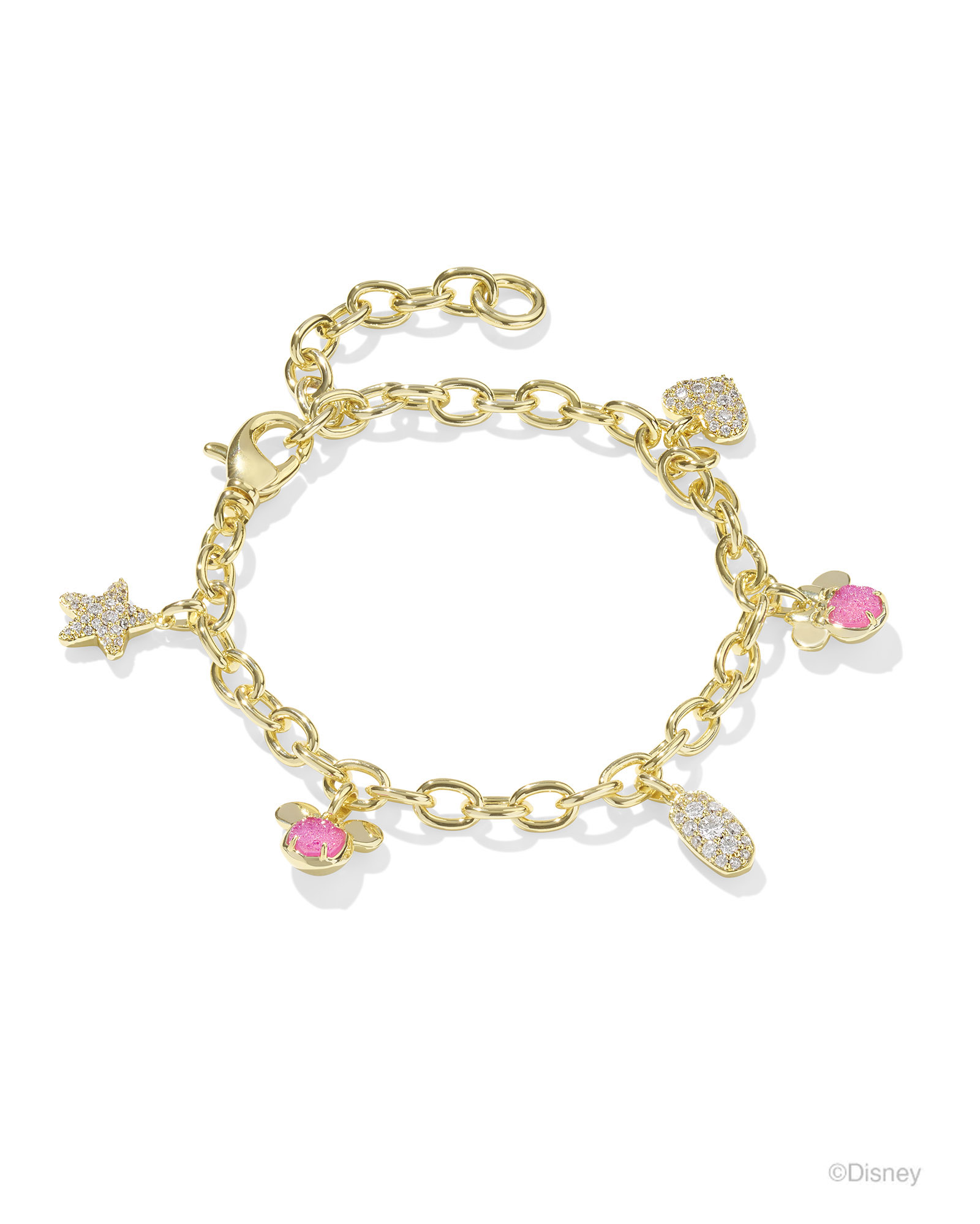 Disney | Kendra Scott Gold Mickey Mouse and Minnie Mouse Charm Bracelet in Pink White Mix ...