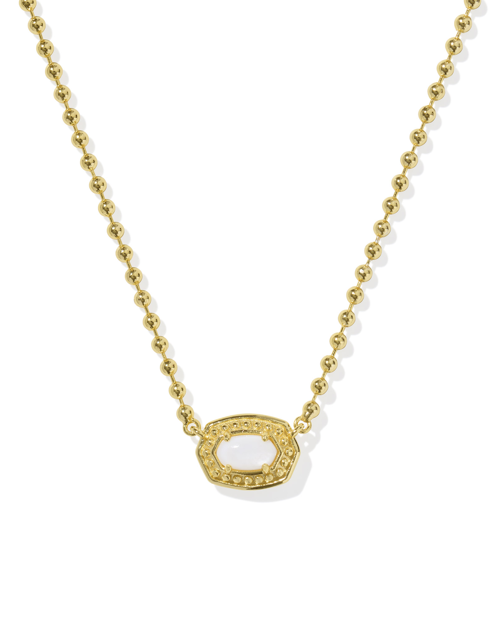 Emilie Gold Beaded Frame Short Pendant Necklace in White Mother-of-Pearl | Kendra Scott