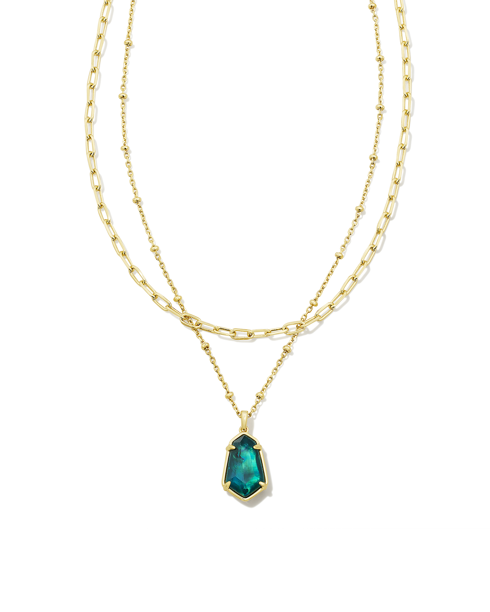 Alexandria Gold Multi Strand Necklace in Teal Green Illusion | Kendra Scott