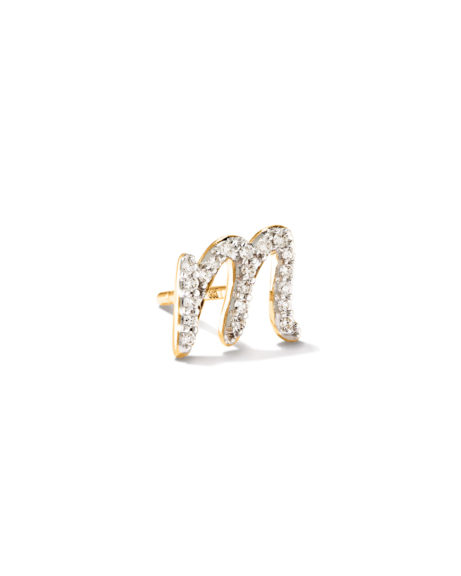 Letter M 14k Yellow Gold Single Stud Earring in White Diamond | Kendra ...