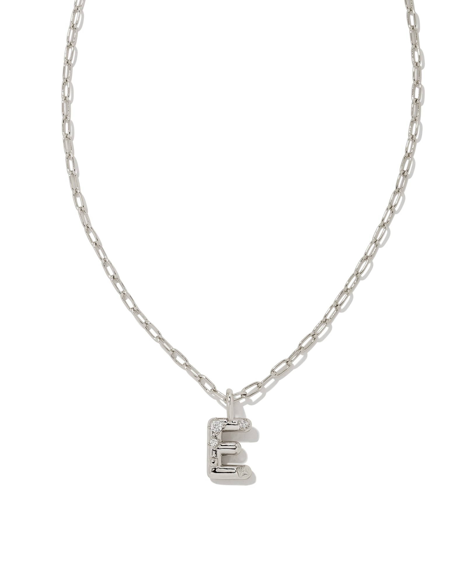 Crystal Letter E Silver Short Pendant Necklace in White Crystal ...
