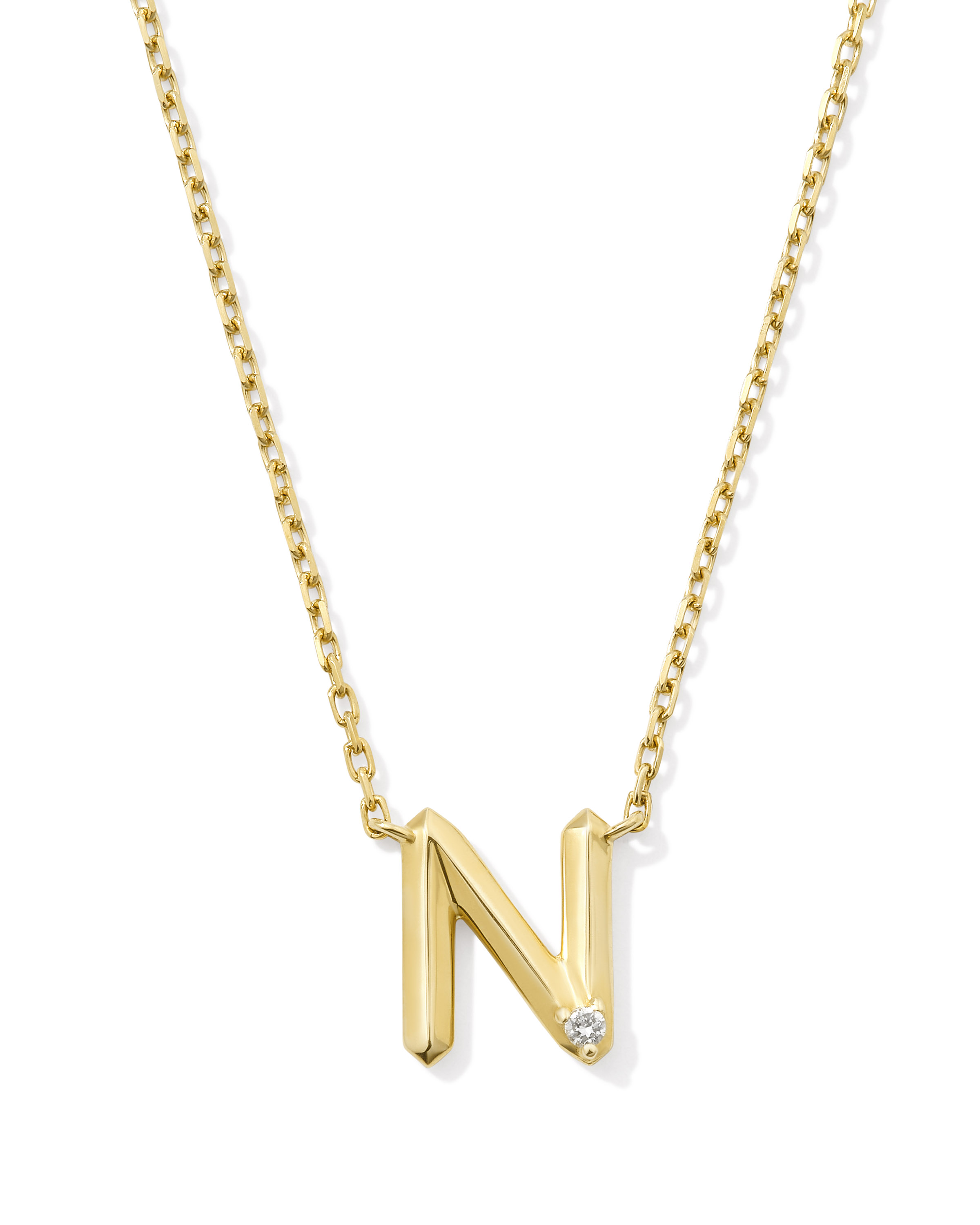 Diamond Accent Letter N 14k Yellow Gold Pendant Necklace in White ...