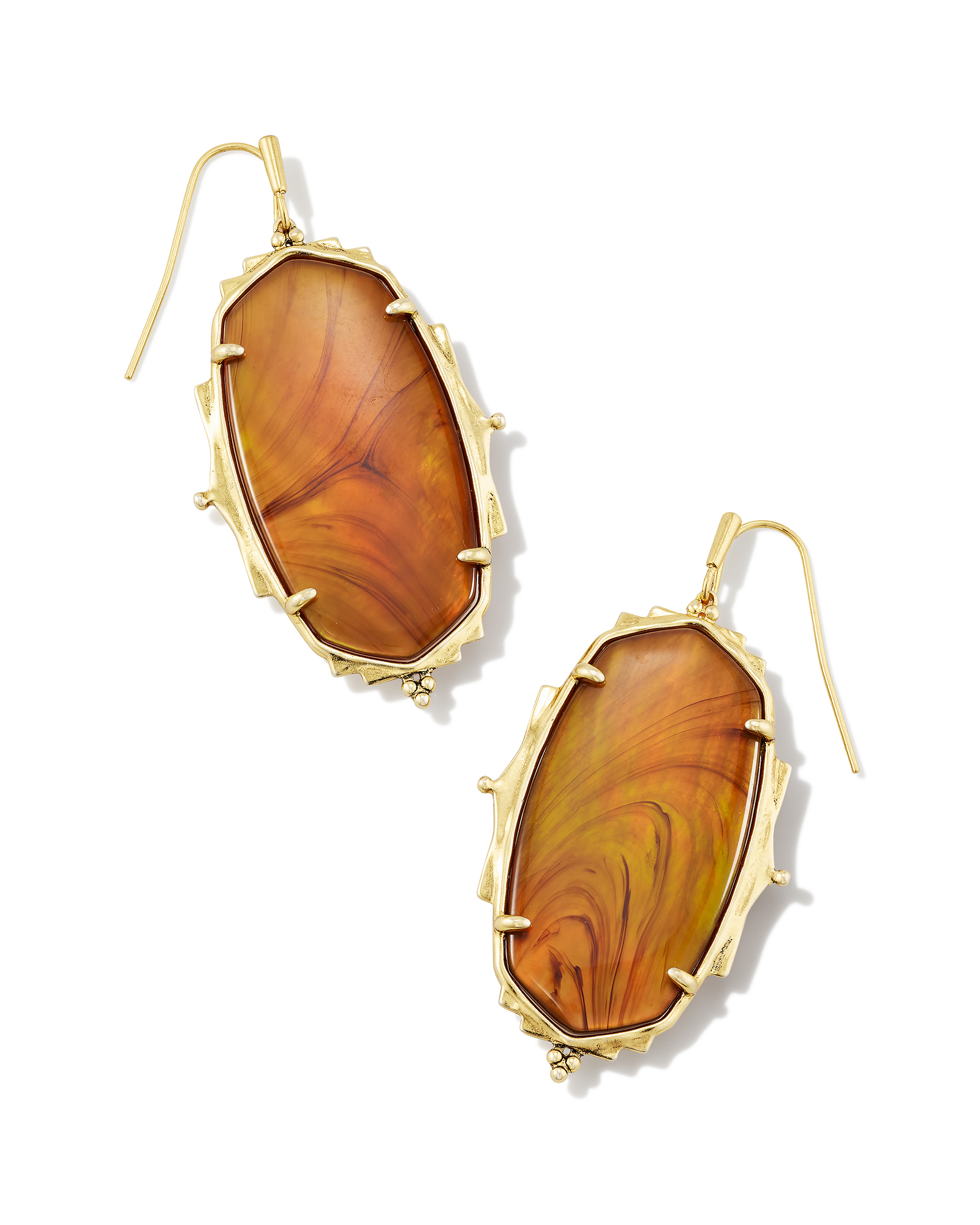 Baroque Vintage Gold Ella Drop Earrings in Marbled Amber Illusion ...