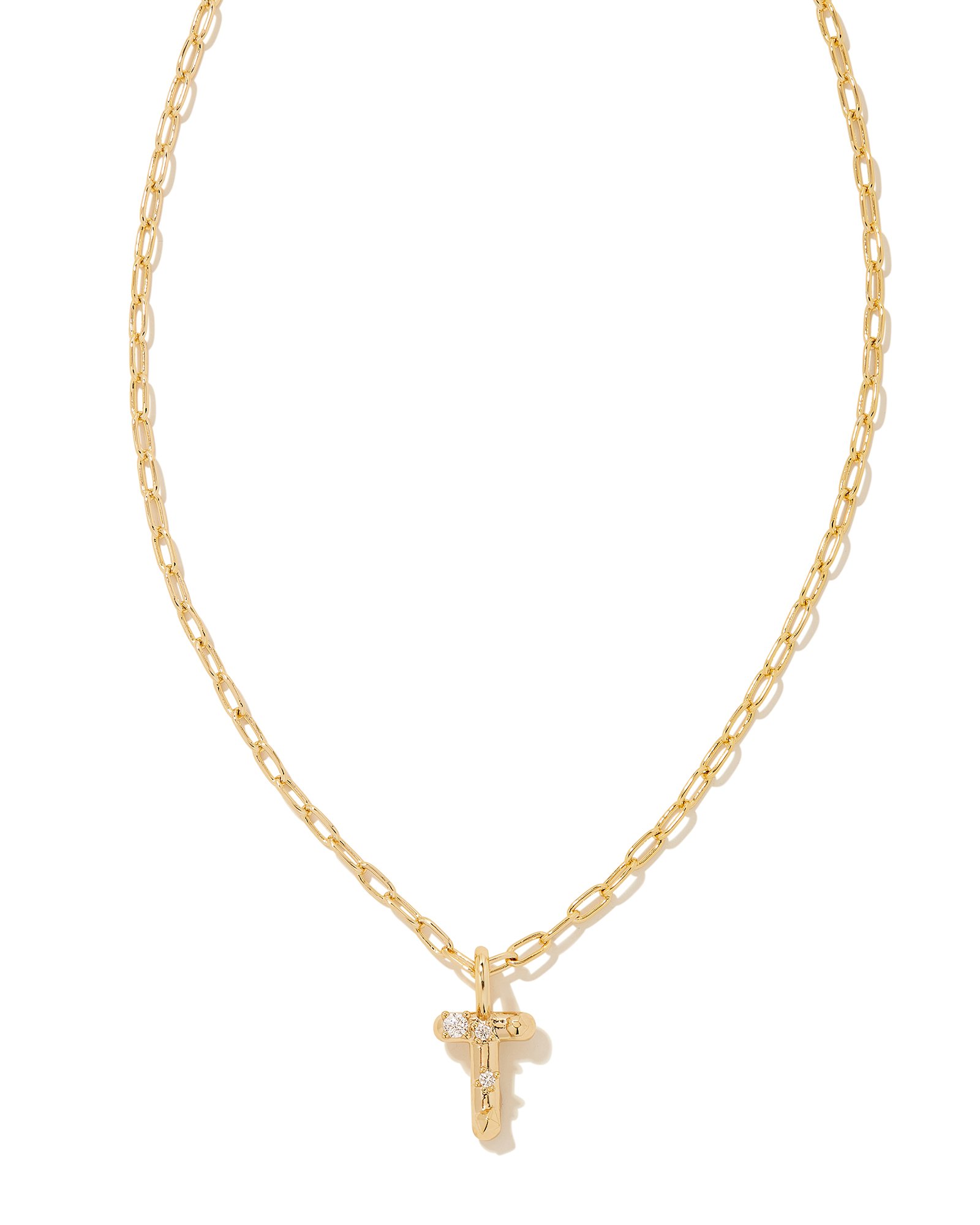 Crystal Letter T Gold Short Pendant Necklace in White Crystal | Kendra ...