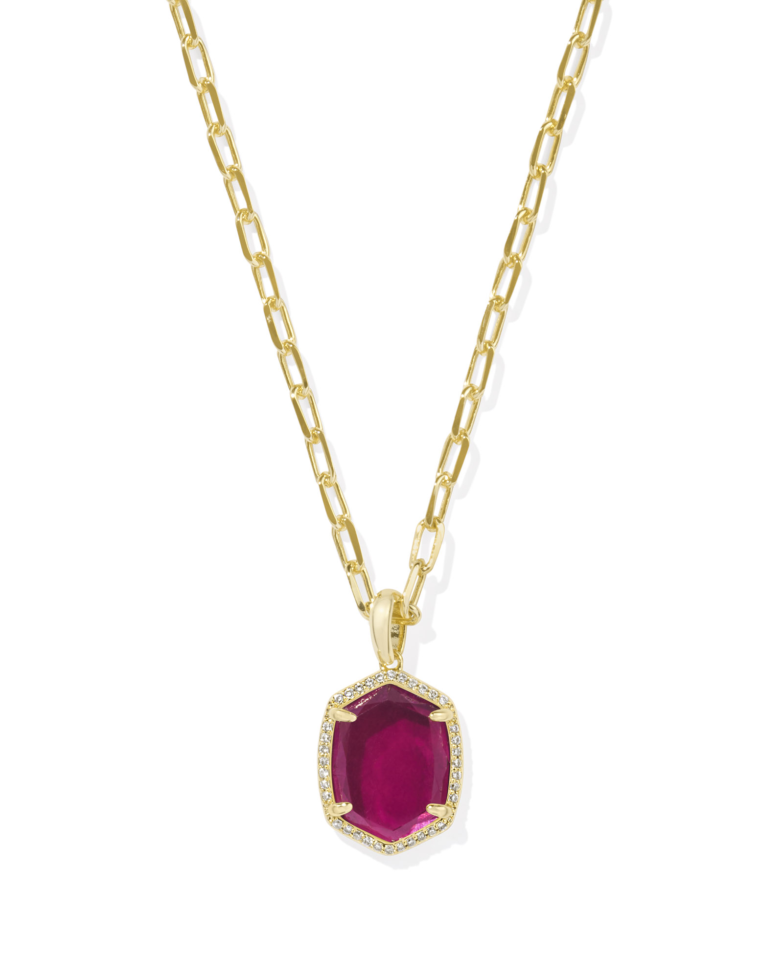 Daphne Gold Pave Frame Short Pendant Necklace in Berry Mica | Kendra Scott