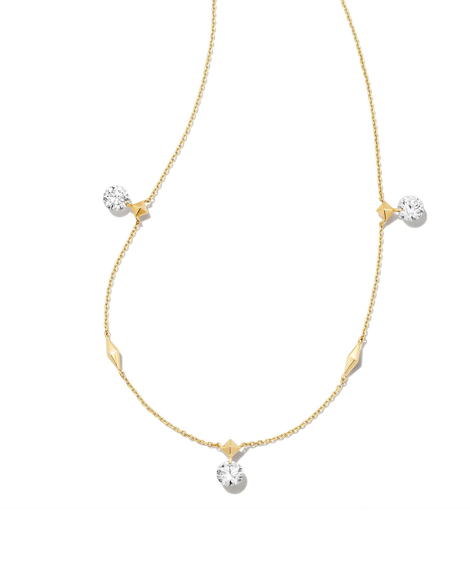 Floating Lab Grown White Diamond Strand Necklace in 14k Yellow Gold ...