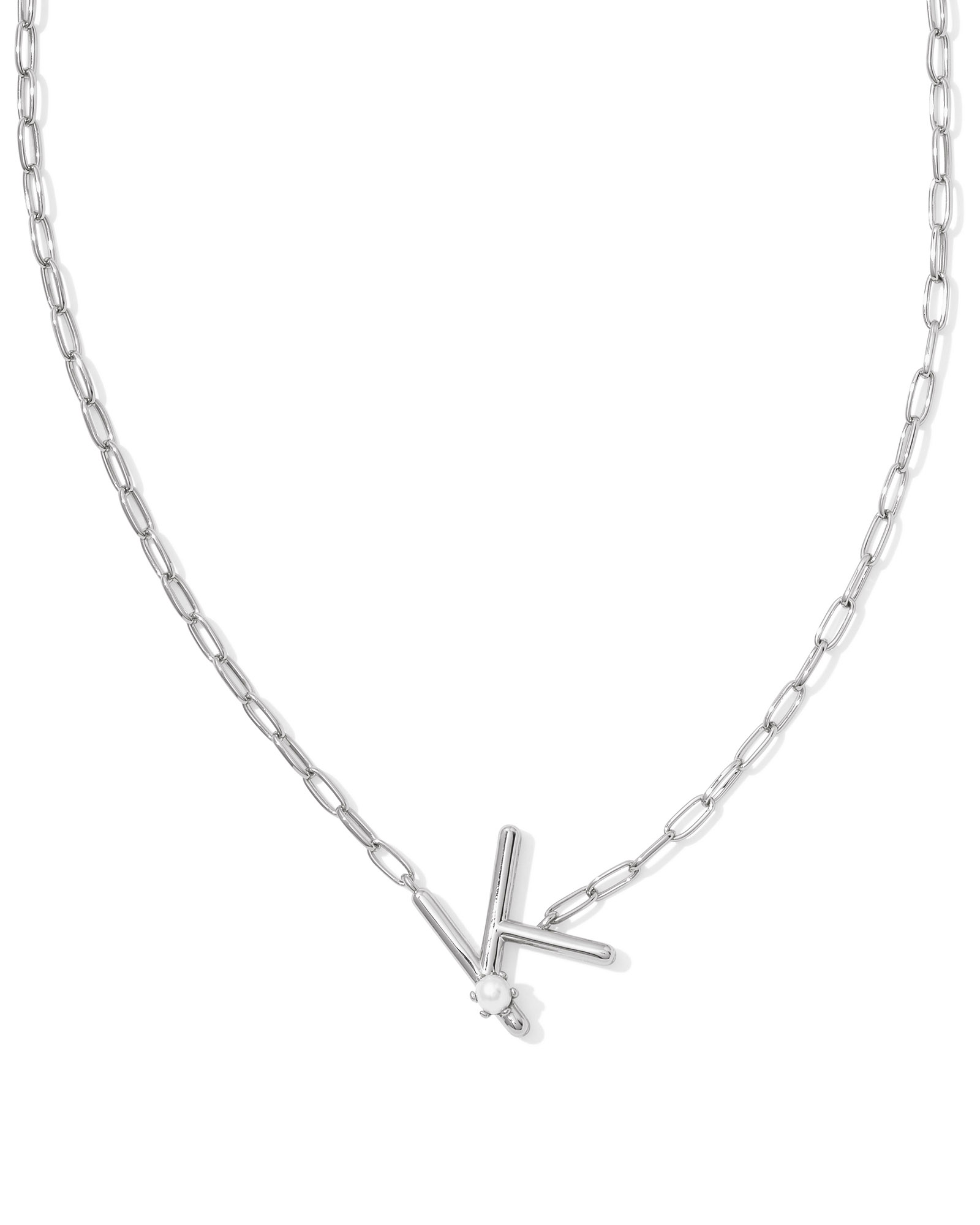 Pearl Silver Letter K Short Pendant Necklace in Freshwater Cultured ...