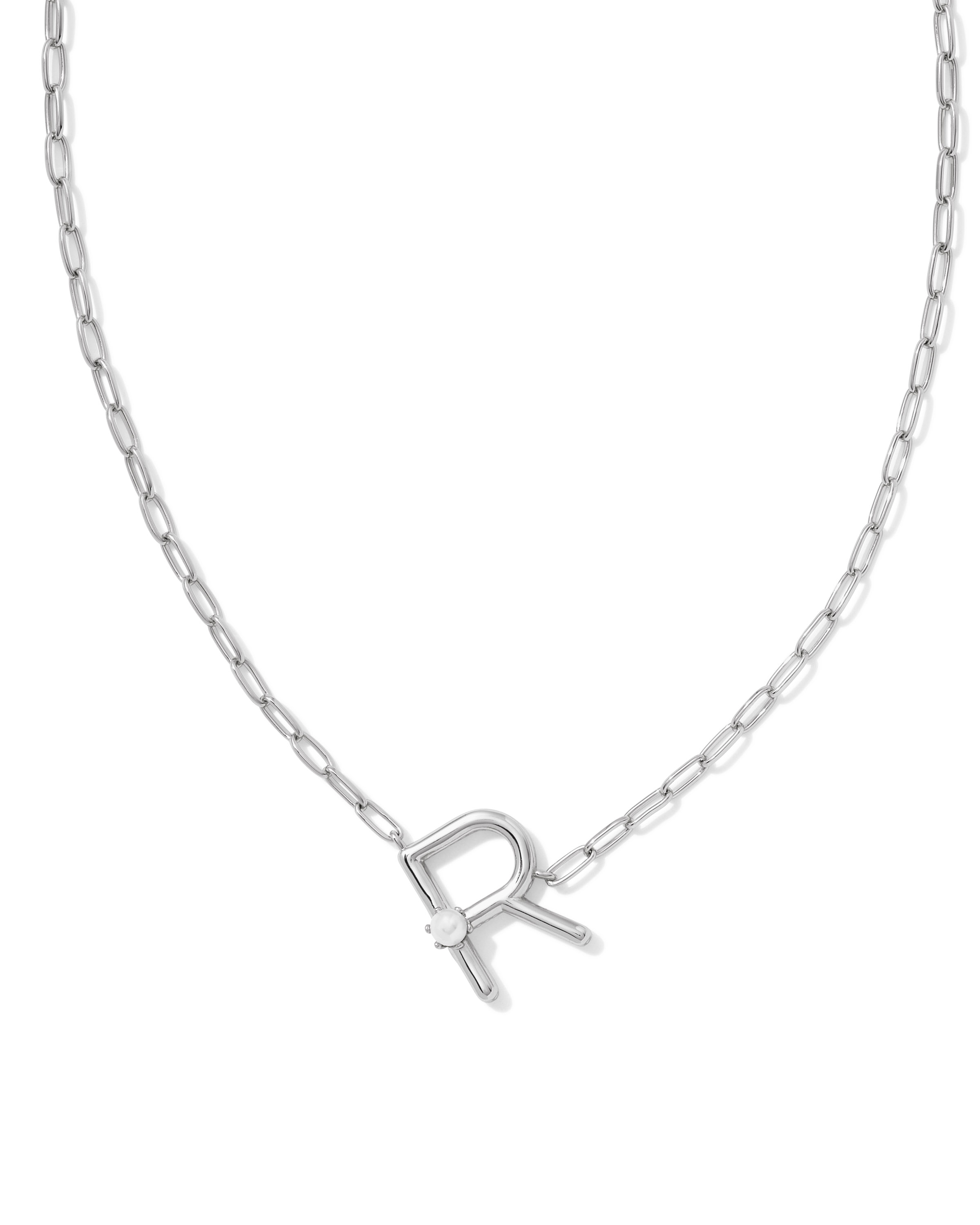 Pearl Silver Letter R Short Pendant Necklace in Freshwater Cultured ...