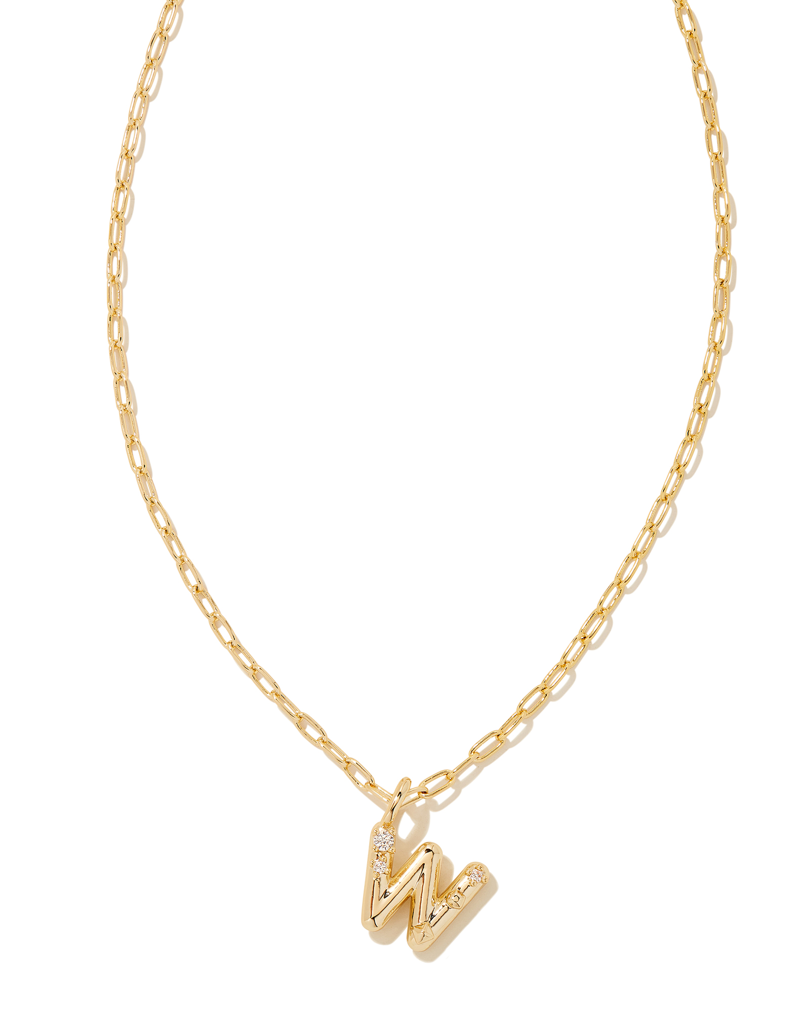 Crystal Letter W Gold Short Pendant Necklace in White Crystal | Kendra ...