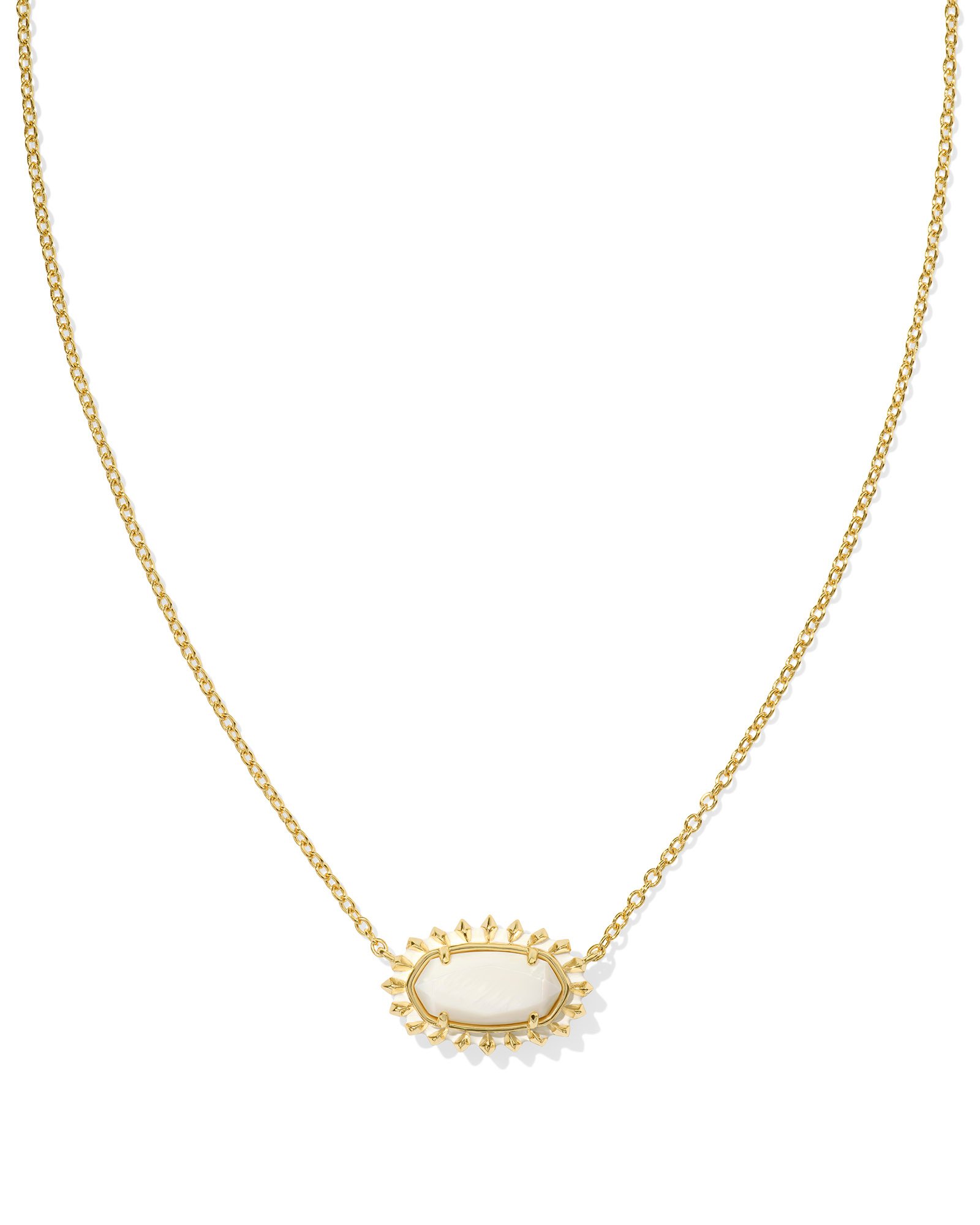 Elisa Gold Color Burst Frame Short Pendant Necklace in White Mother-of ...