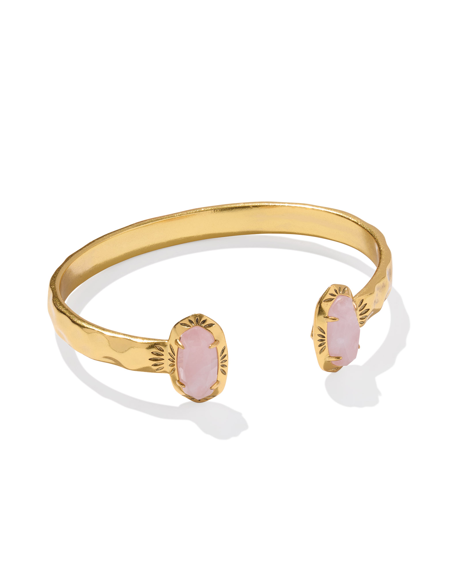 Elton Vintage Gold Etch Frame Cuff Bracelet in Rose Quartz | Kendra Scott