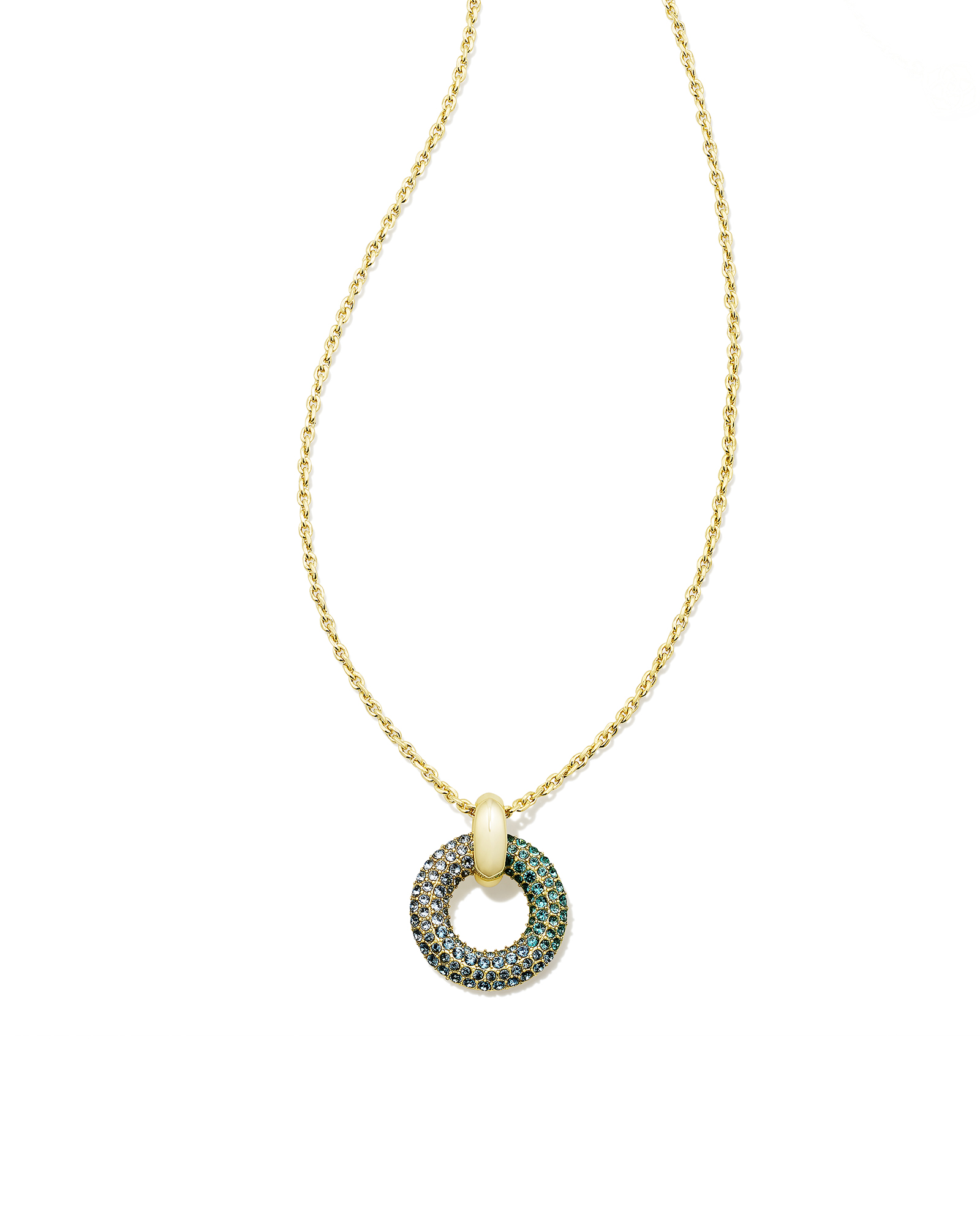 Mikki Gold Pave Short Pendant Necklace in Green Blue Ombre Mix | Kendra ...