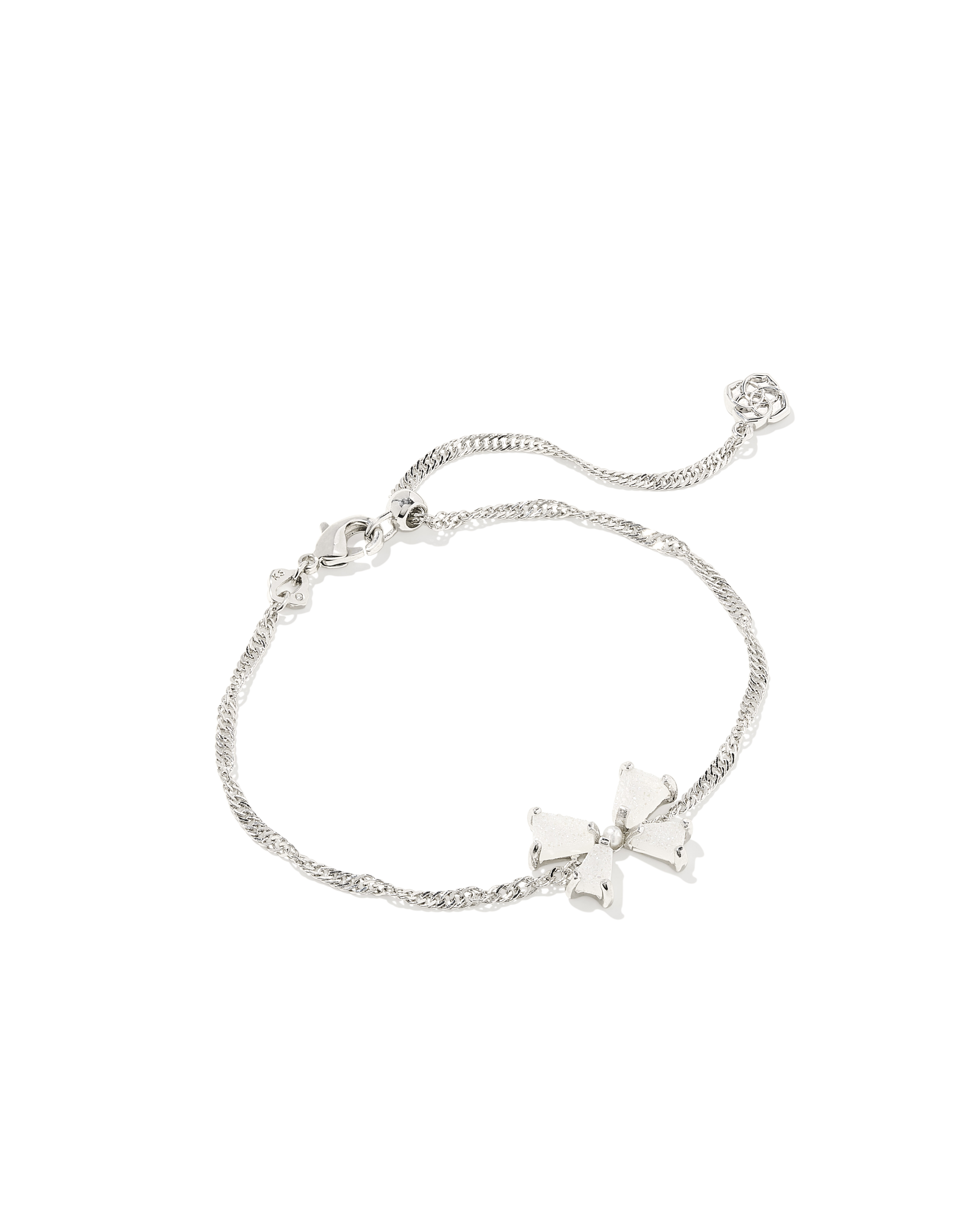Blair Silver Bow Small Delicate Chain Bracelet in Iridescent Drusy ...