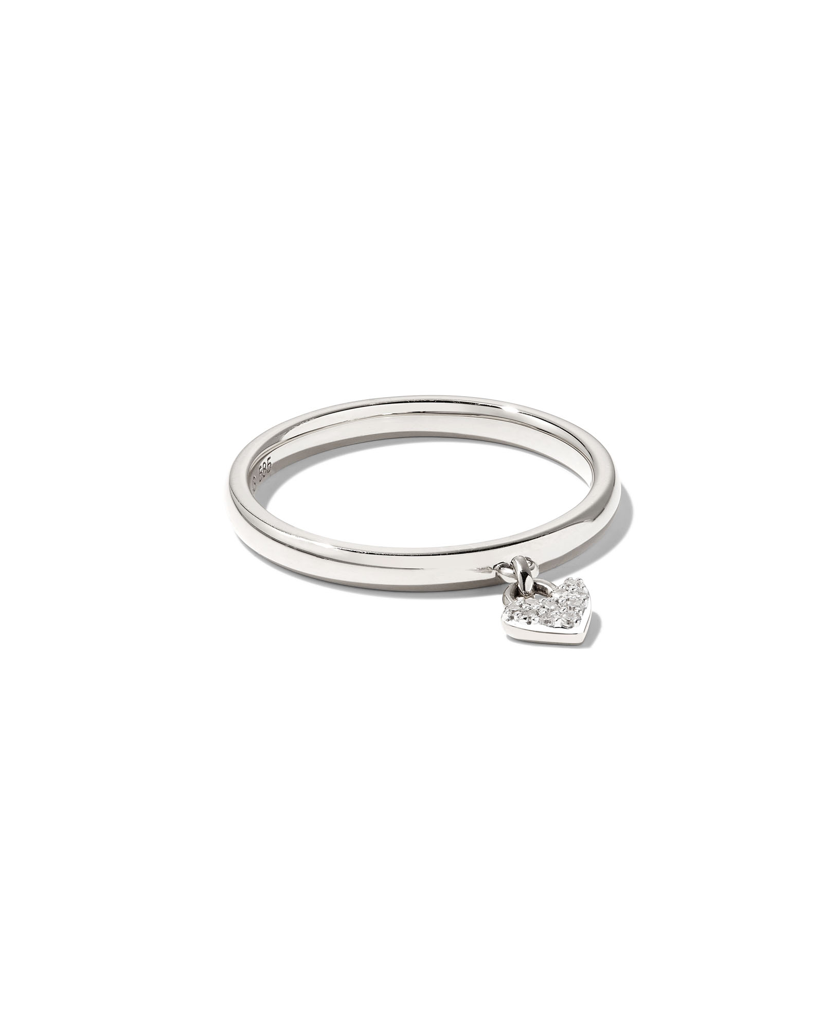Pave Heart Padlock 14k White Gold Band Ring in White Diamond | Kendra Scott