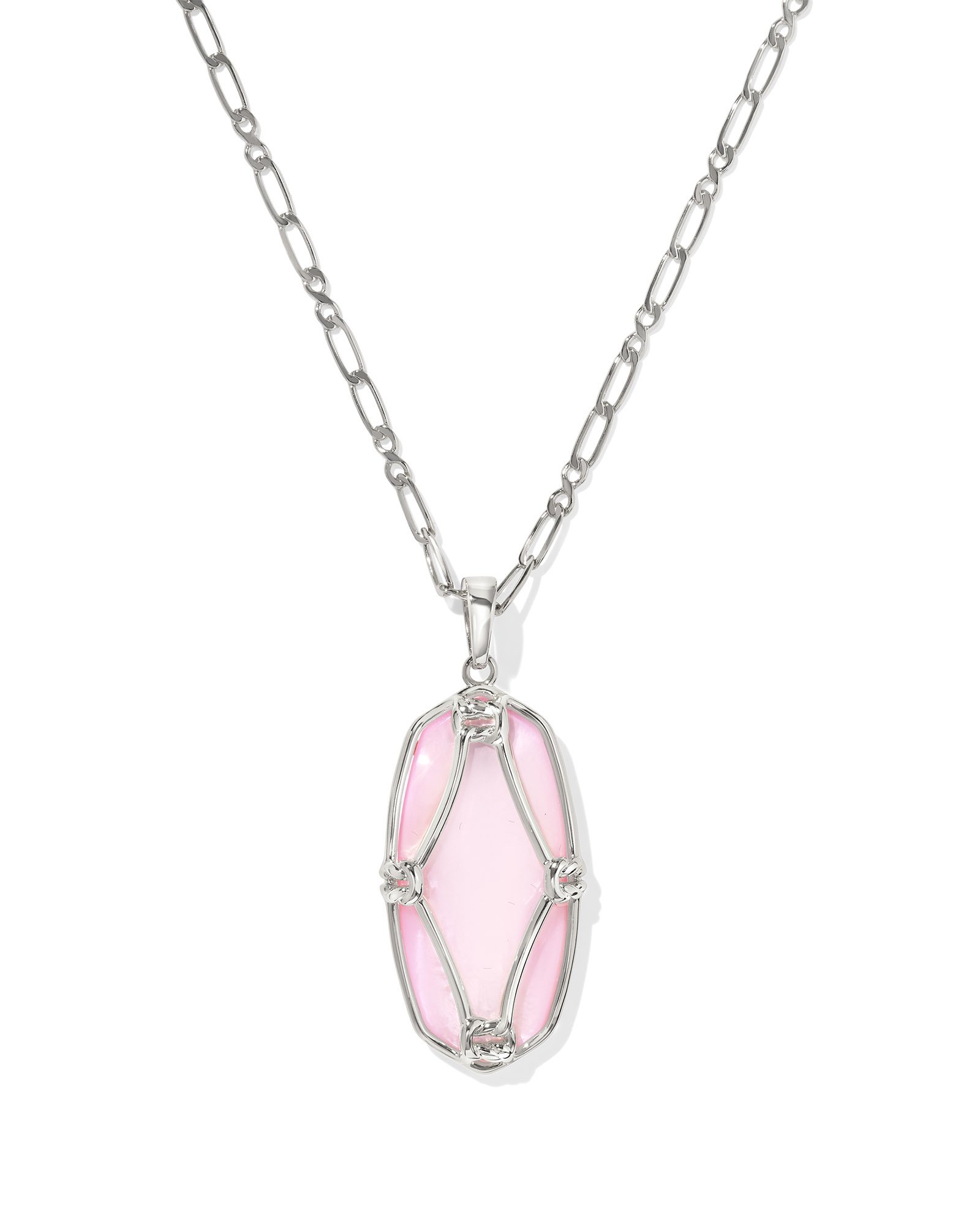 Elle Lattice Frame Silver Large Long Pendant Necklace | Kendra Scott