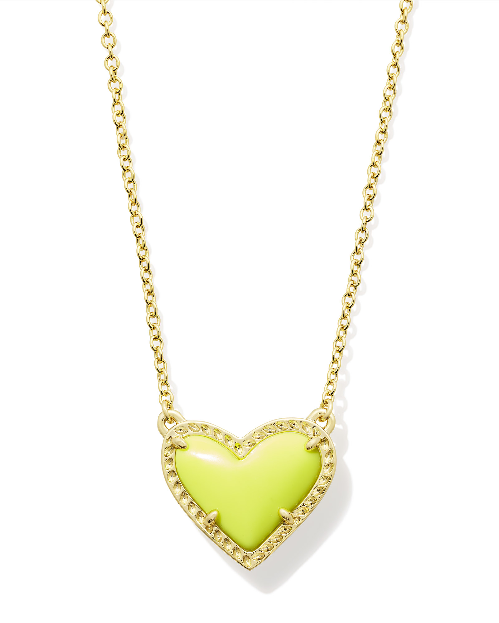 Ari Heart Gold Short Pendant Necklace in Chartreuse Magnesite | Kendra ...