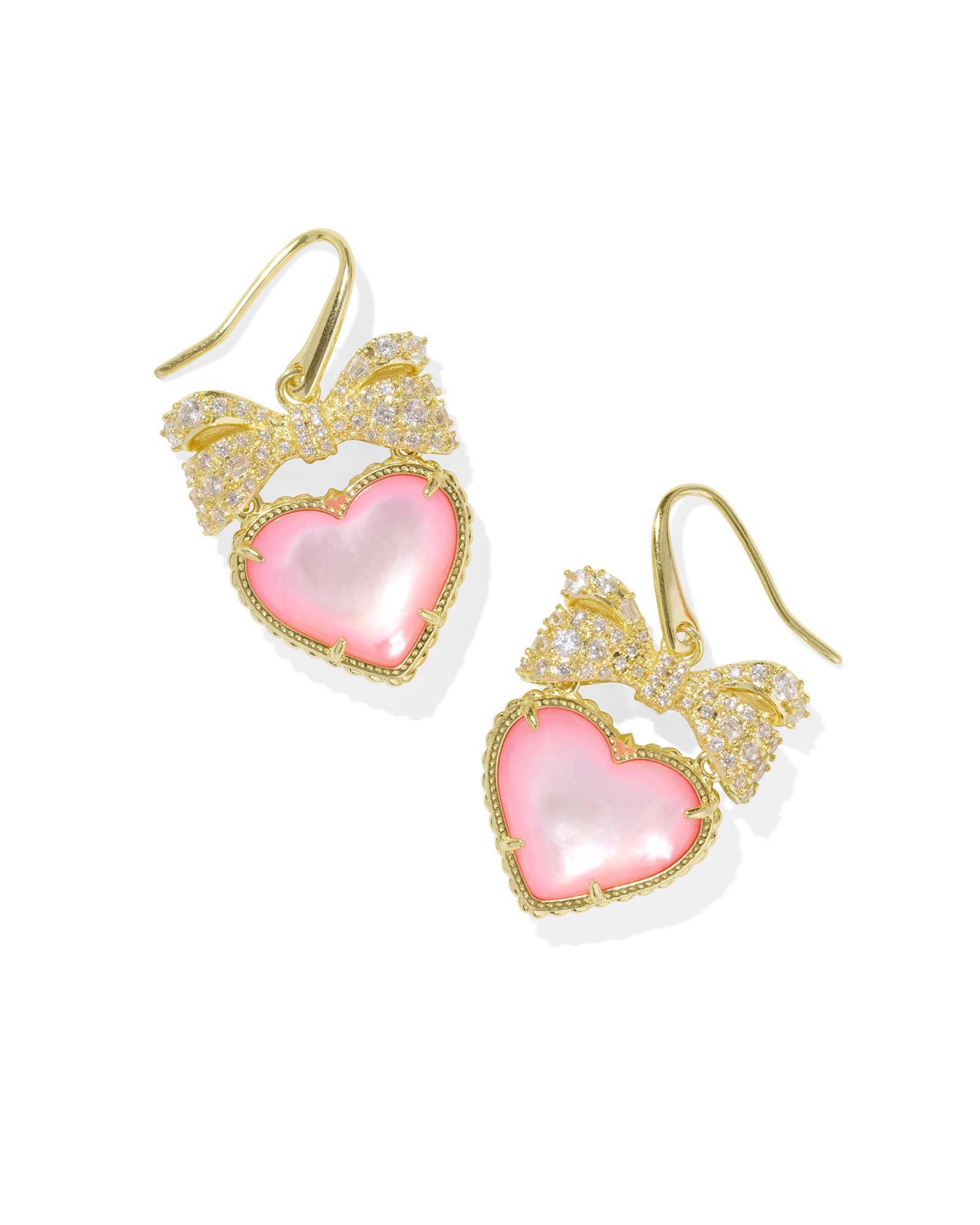 Haisley Heart Gold Drop Earrings in Blush Ivory Mother-of-Pearl ...