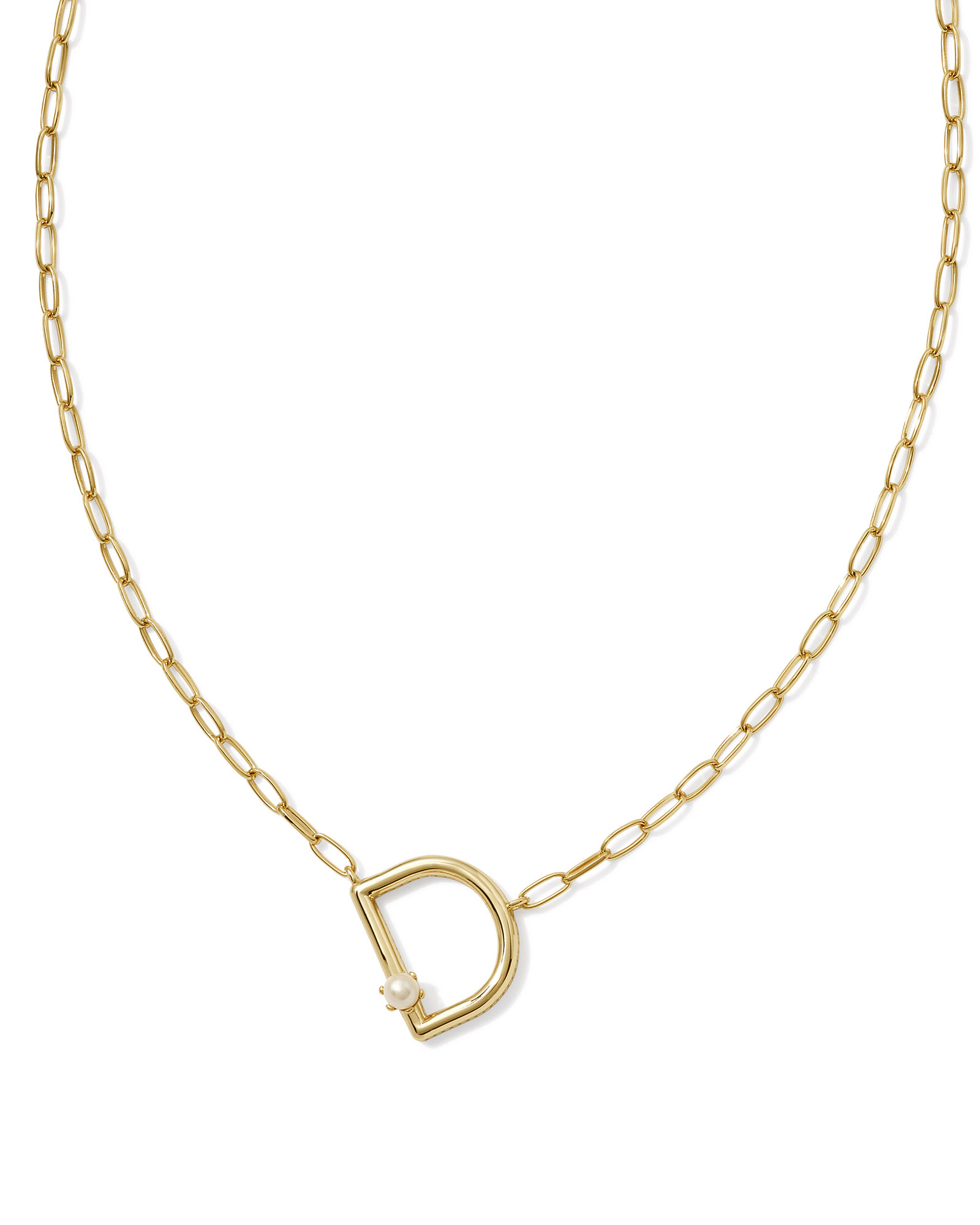 Pearl Gold Letter D Short Pendant Necklace in Freshwater Cultured Pearl ...