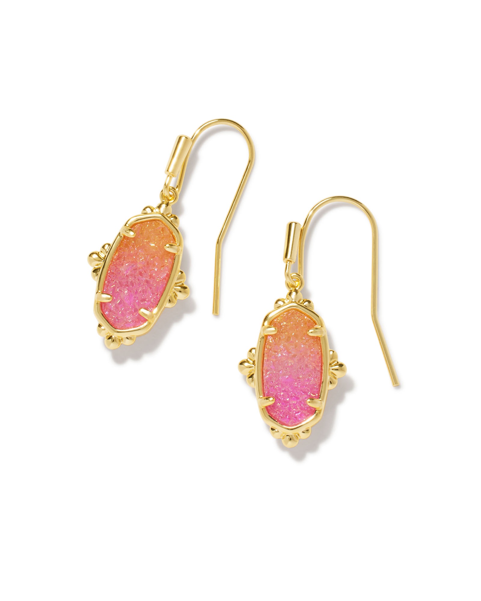 Lee Gold Petal Framed Drop Earrings in Sunrise Ombre Drusy Kendra Scott