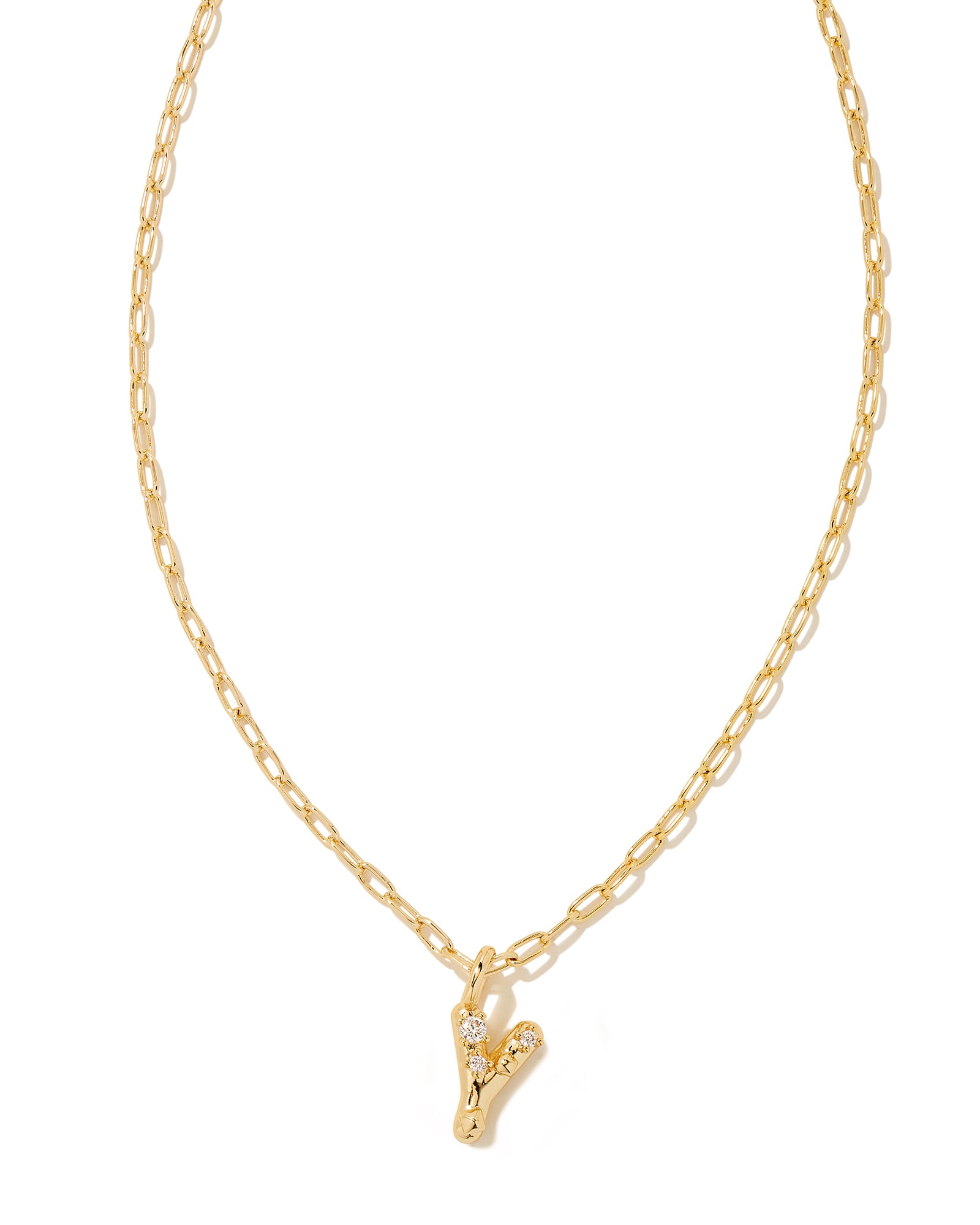 Crystal Letter Y Gold Short Pendant Necklace in White Crystal | Kendra ...