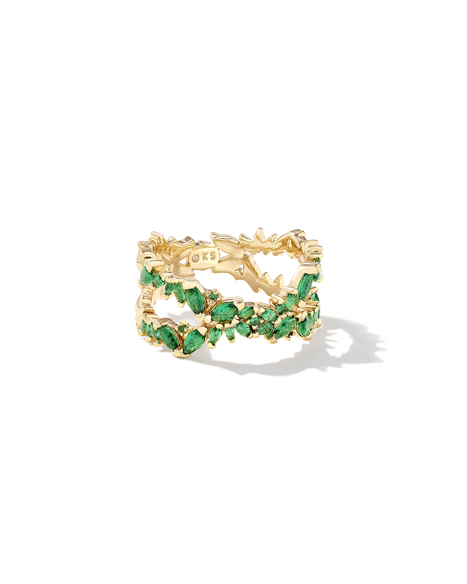 Rosalie Gold Double Band Ring in Green Crystal | Kendra Scott