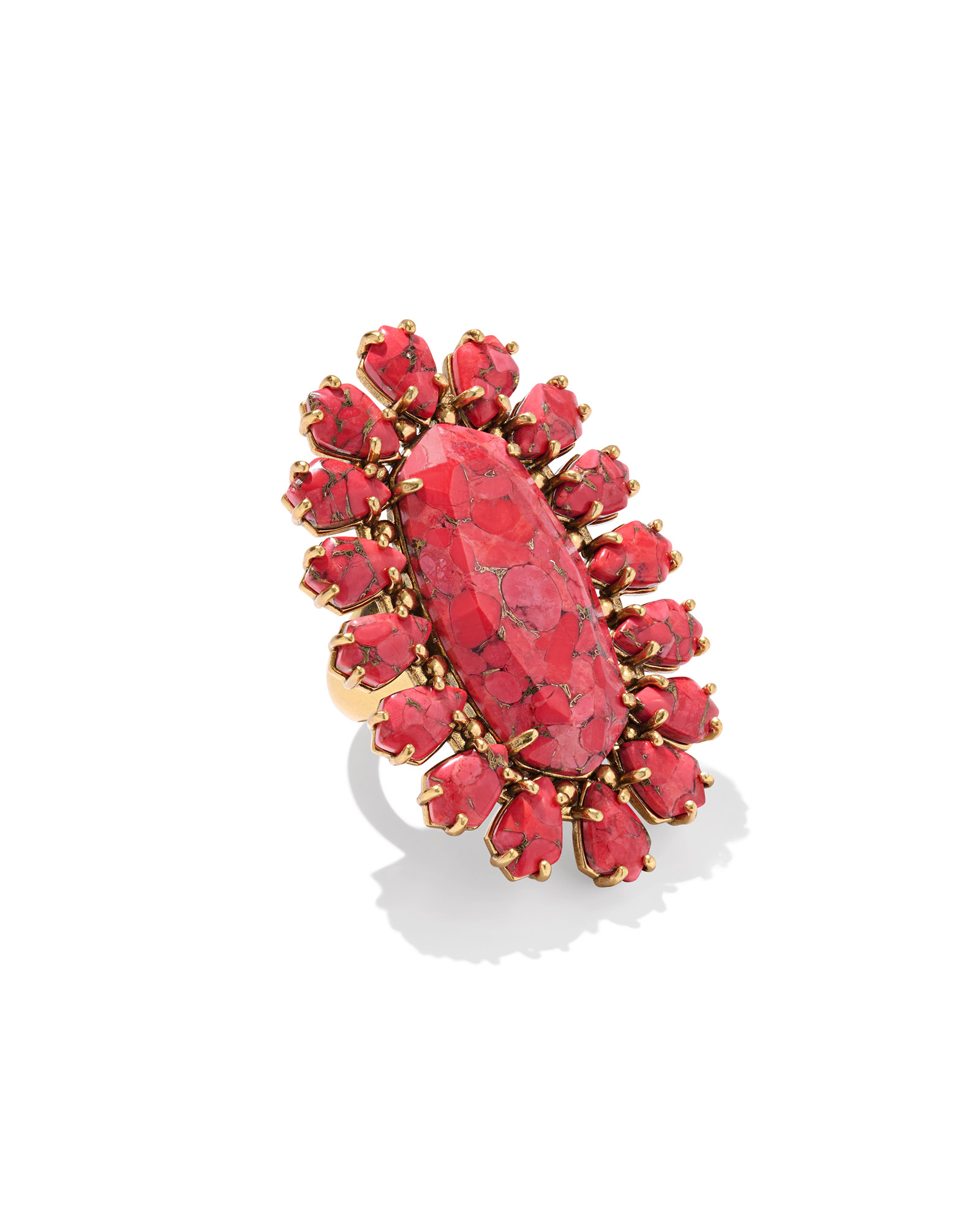 Flynn Vintage Gold Cocktail Ring in Bronze Veined Red Magnesite ...