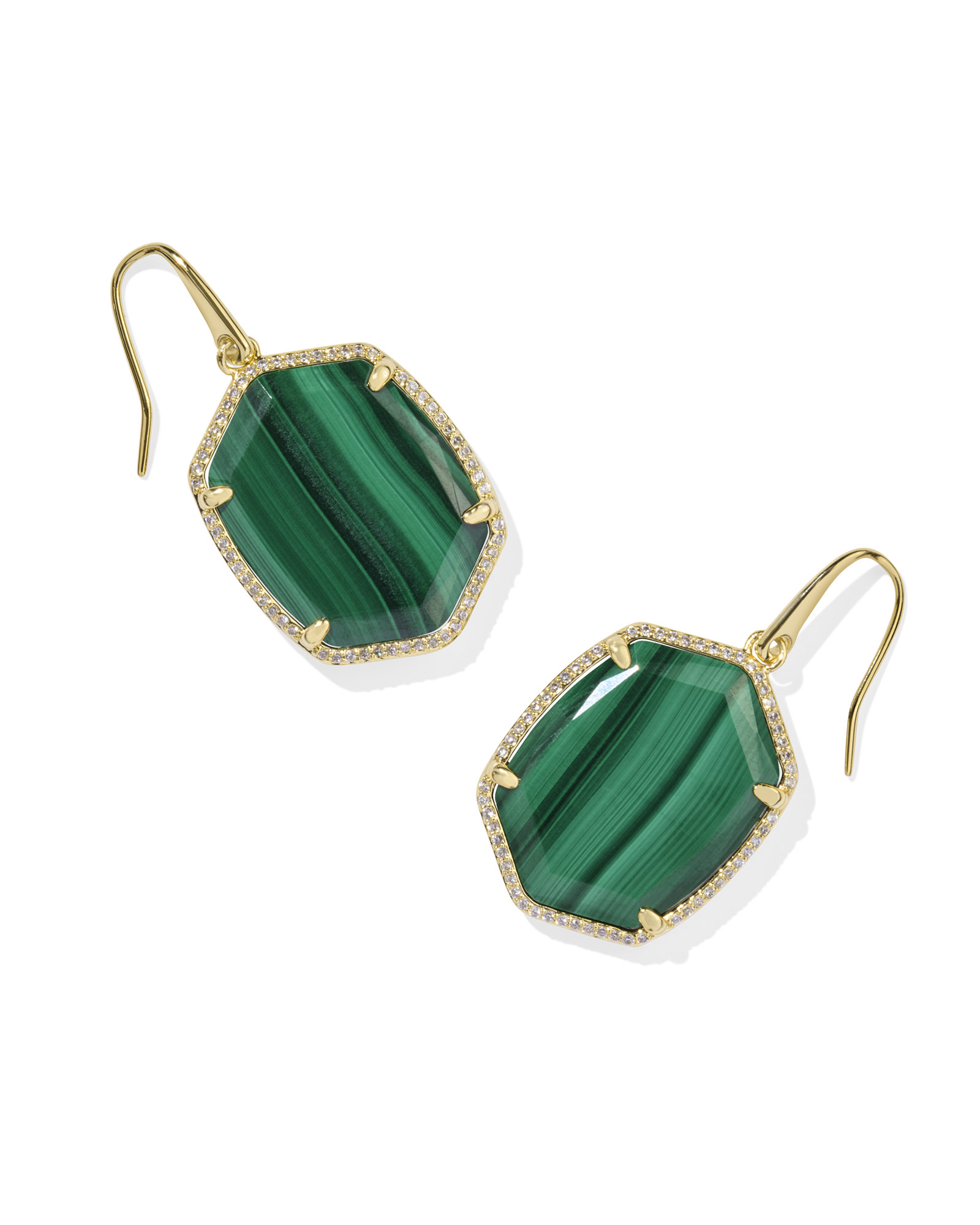Daphne Gold Pave Frame Drop Earrings in Green Malachite | Kendra Scott