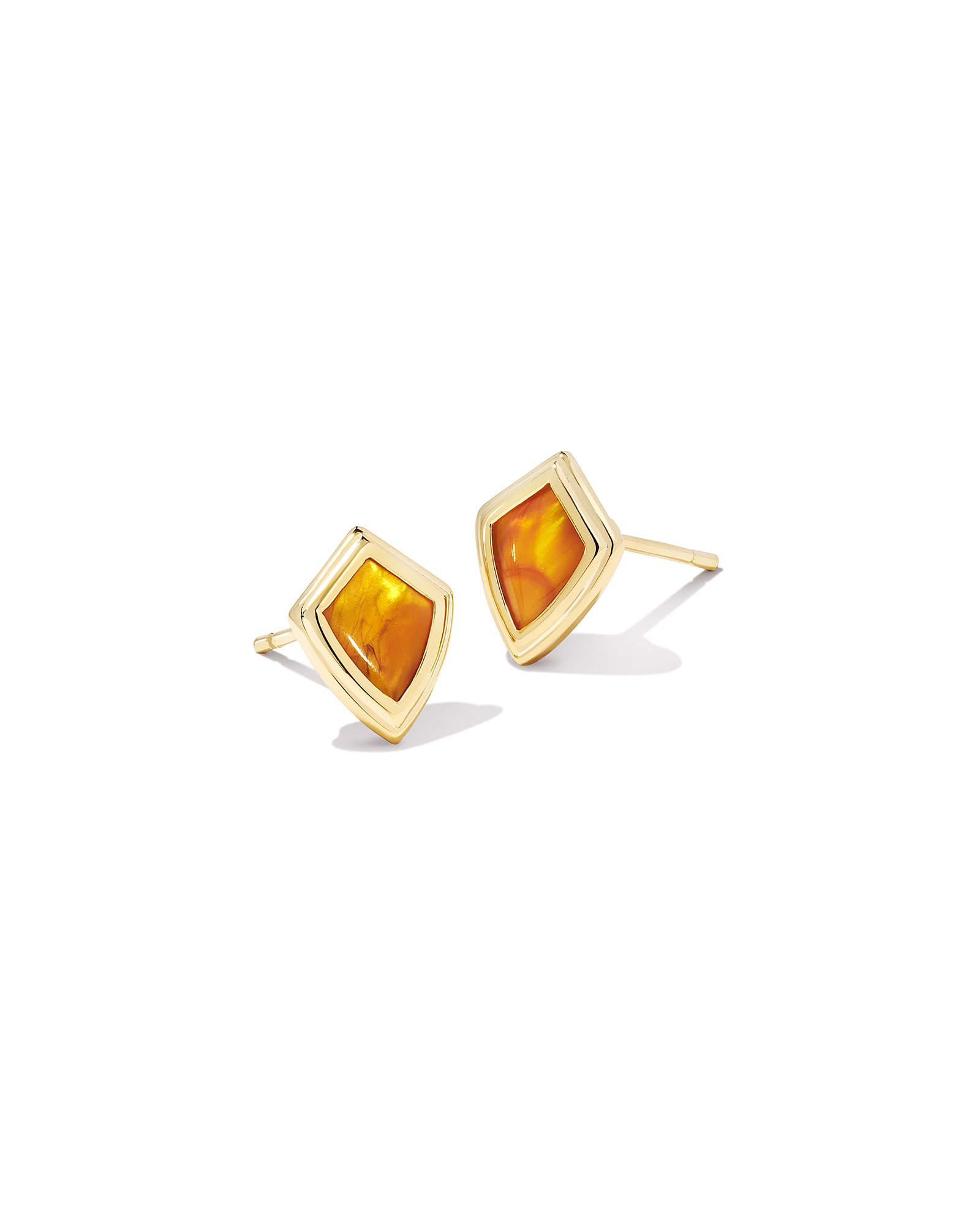 Monica Gold Stud Earrings in Marbled Amber Illusion | Kendra Scott