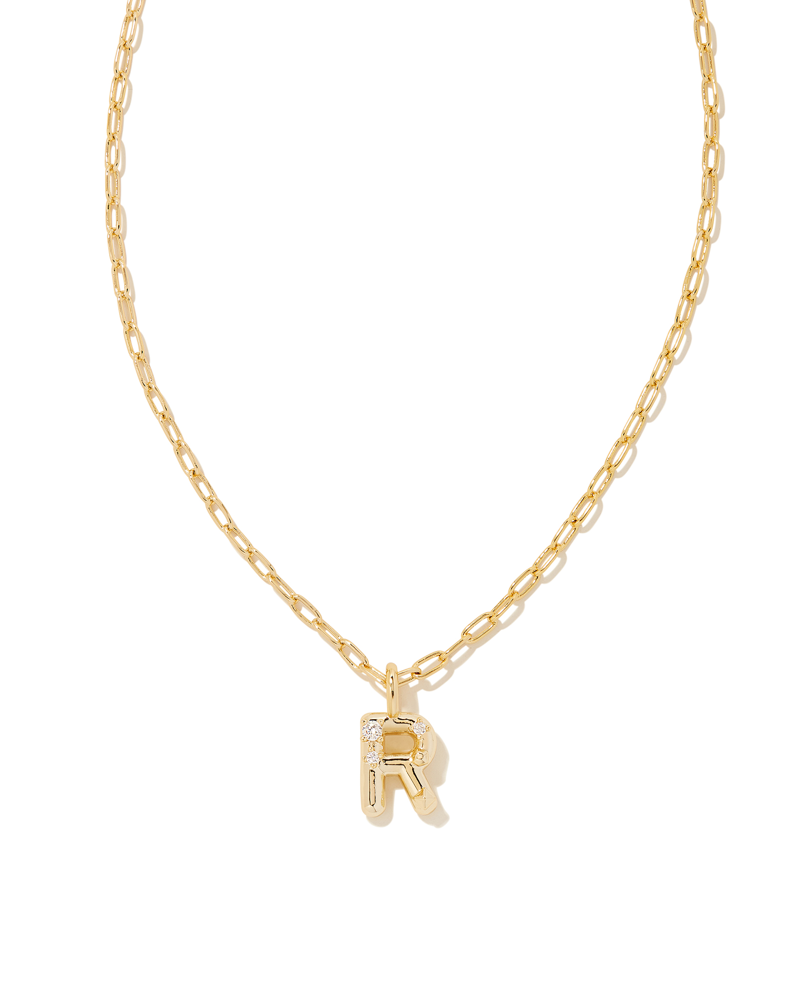 Crystal Letter R Gold Short Pendant Necklace in White Crystal | Kendra ...