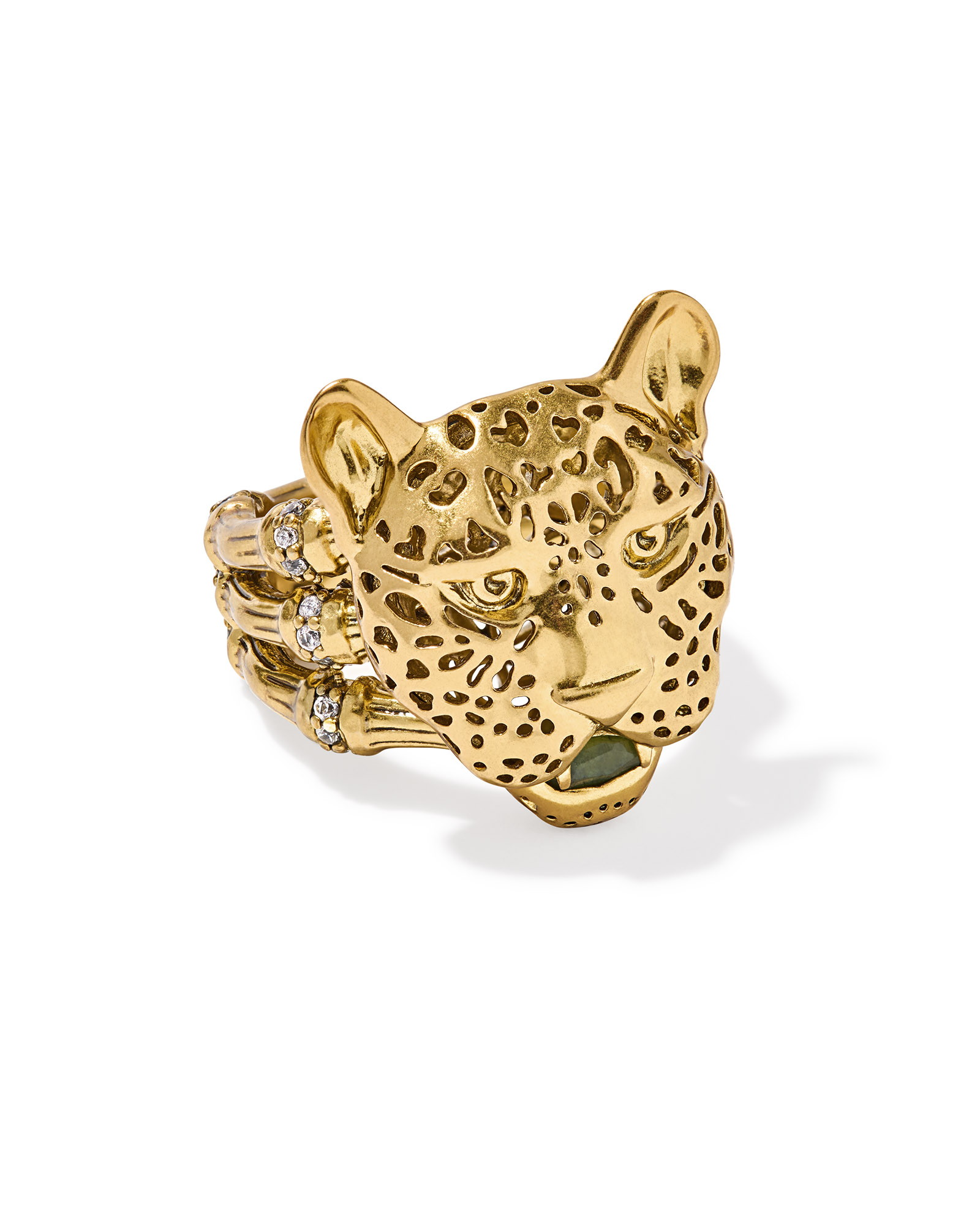 Maura Vintage Gold Jaguar Statement Ring in Sage Serpentine | Kendra Scott