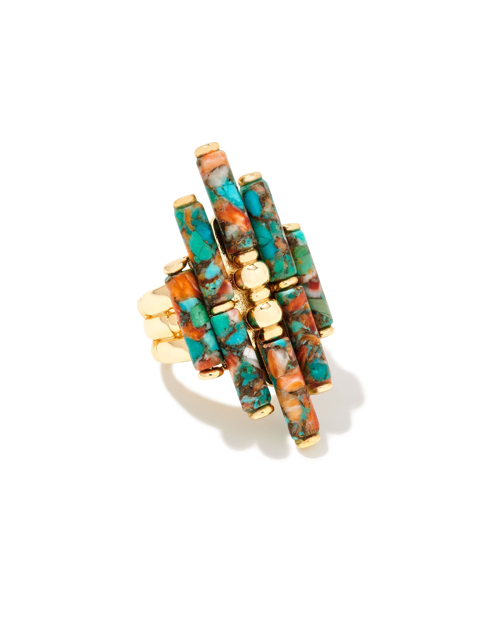 Ember Gold Cocktail Ring in Bronze Veined Turquoise Magnesite Red ...
