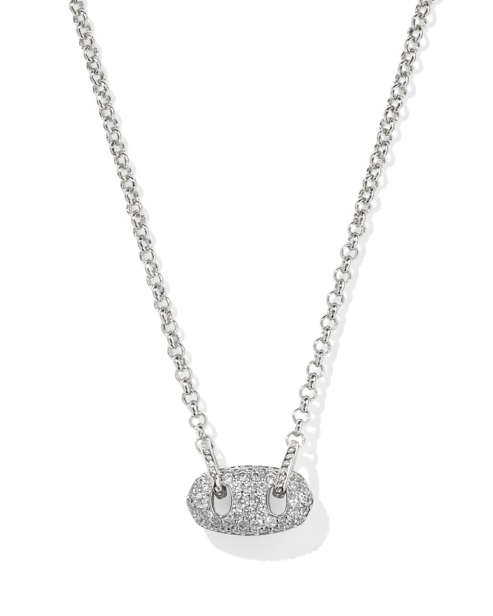 Bailey Silver Pave Short Pendant Necklace in White CZ | Kendra Scott