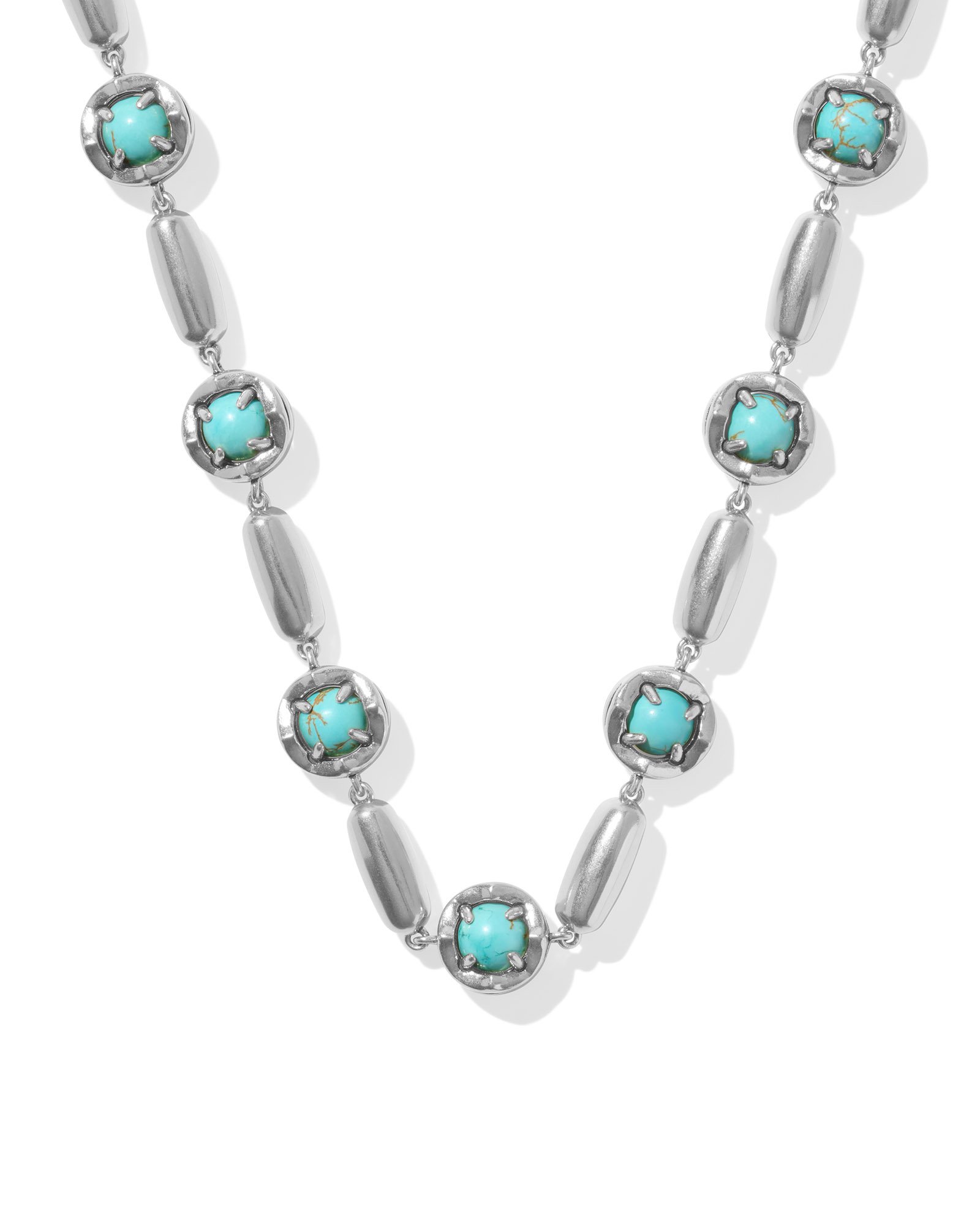 Ida Vintage Silver Long Strand Necklace in Sea Green Chrysocolla ...