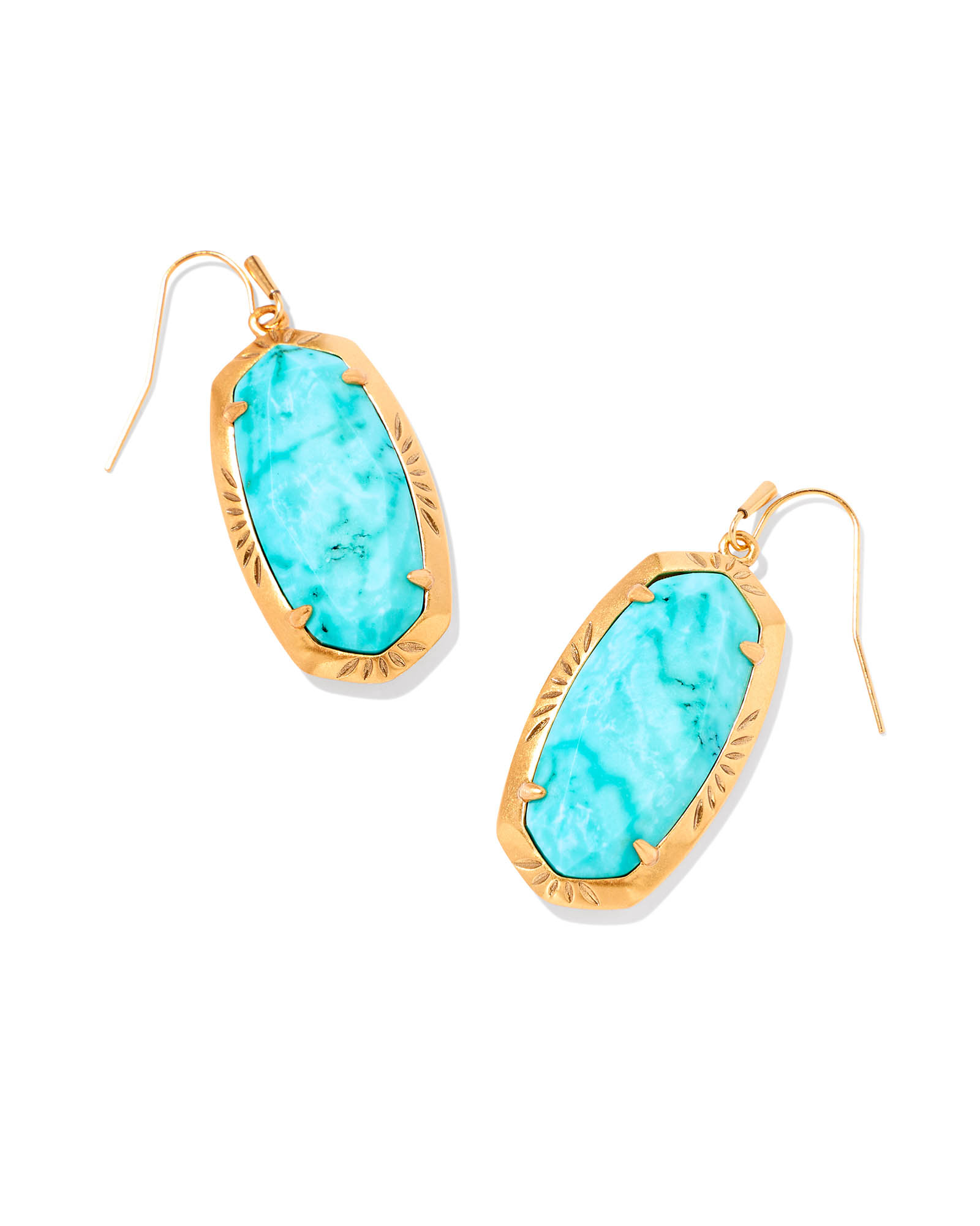 Elle Vintage Gold Etch Frame Drop Earrings in Variegated Turquoise ...