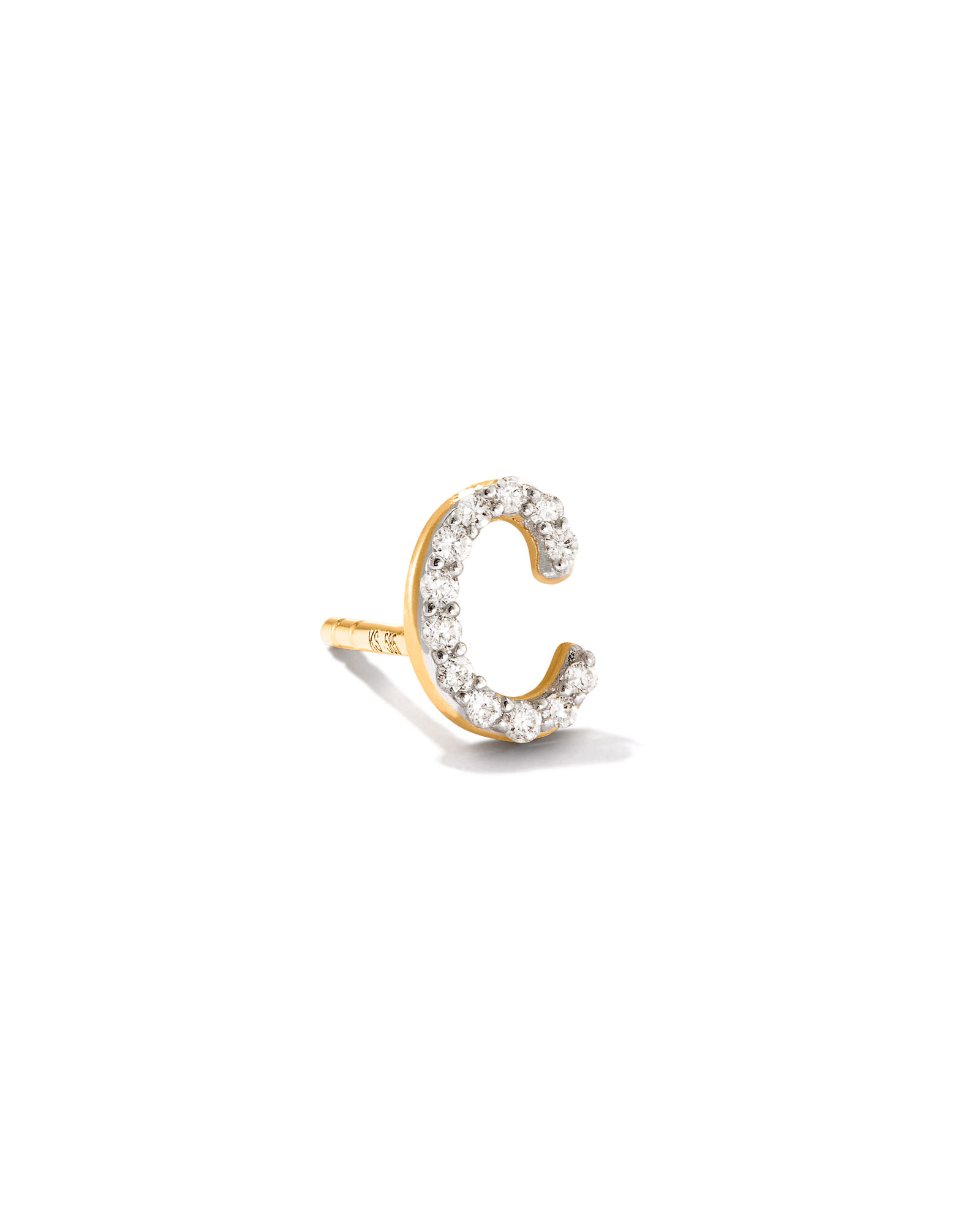 Letter C 14k Yellow Gold Single Stud Earring in White Diamond | Kendra Scott