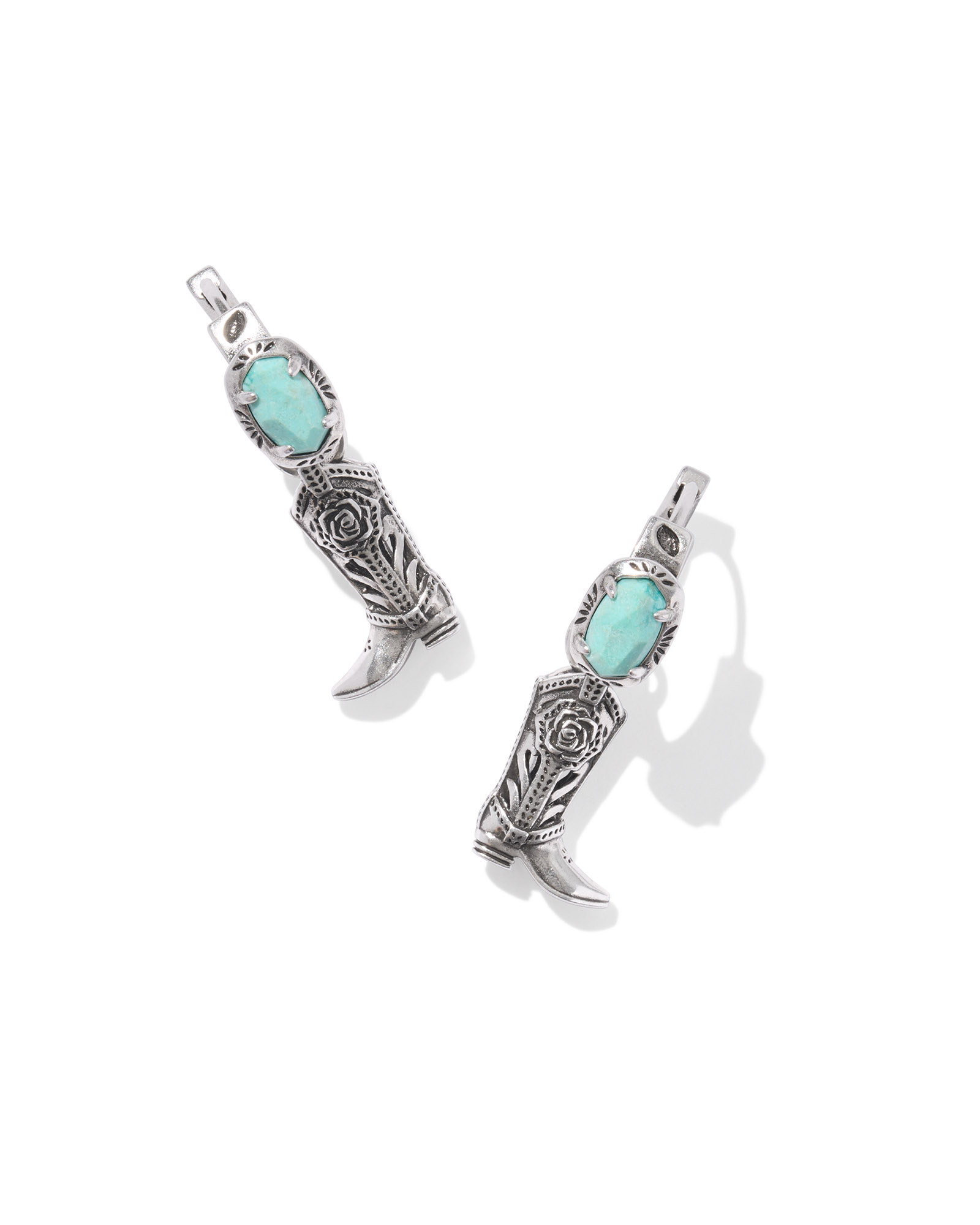 Beau Vintage Silver Boot Huggie Earrings in Sea Green Chrysocolla ...