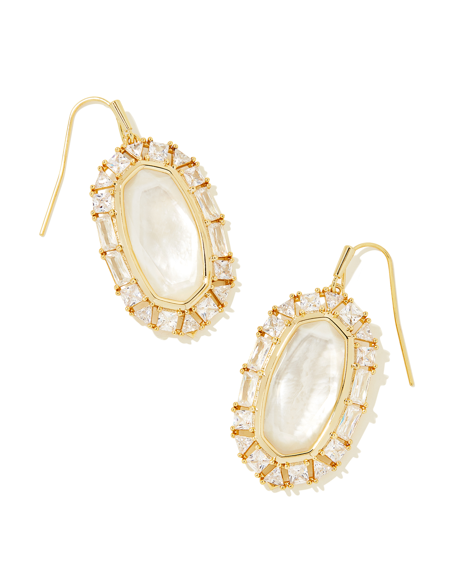 Elle Gold Crystal Frame Drop Earrings in Ivory Mother-of-Pearl | Kendra ...