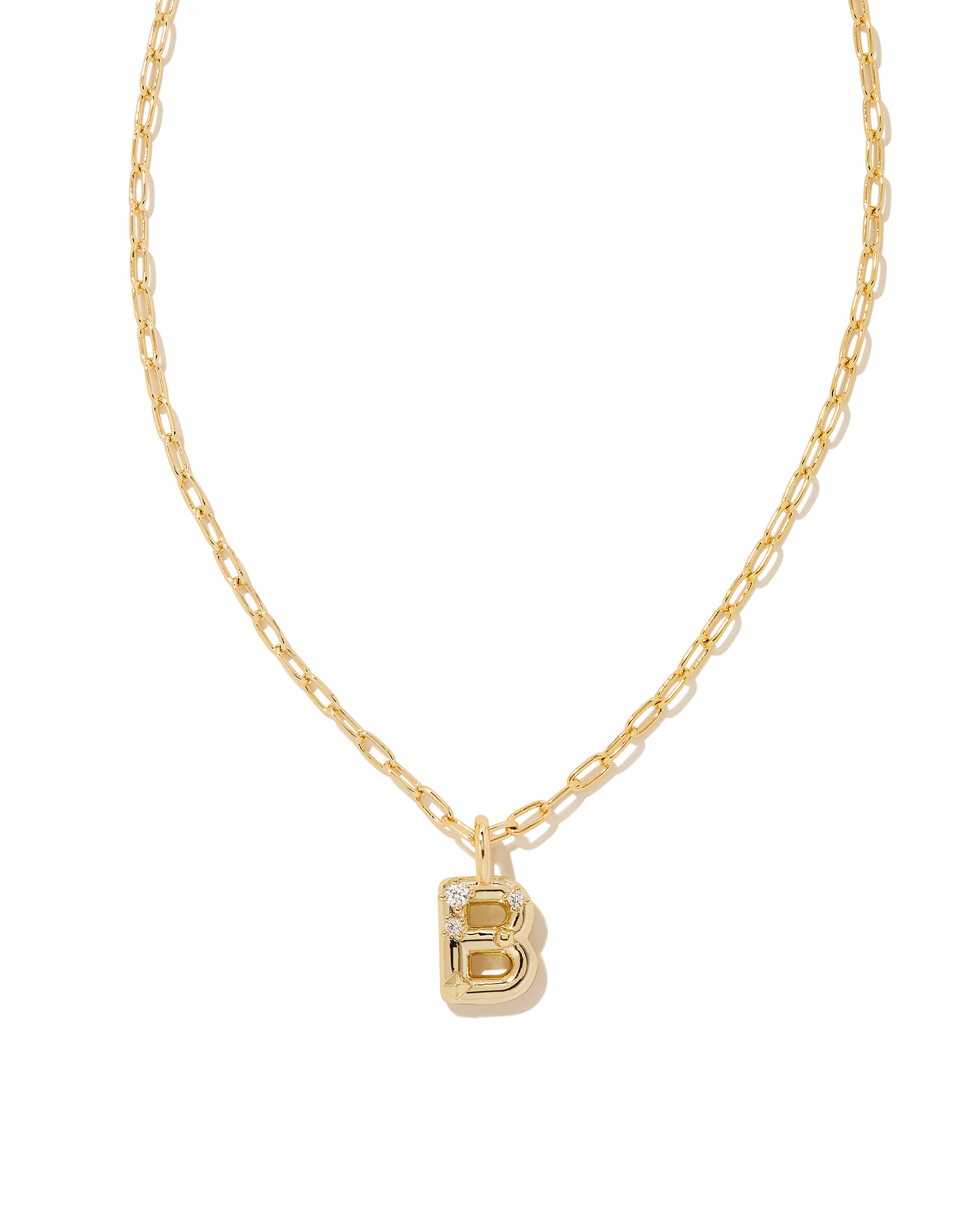 Crystal Letter B Gold Short Pendant Necklace in White Crystal | Kendra ...