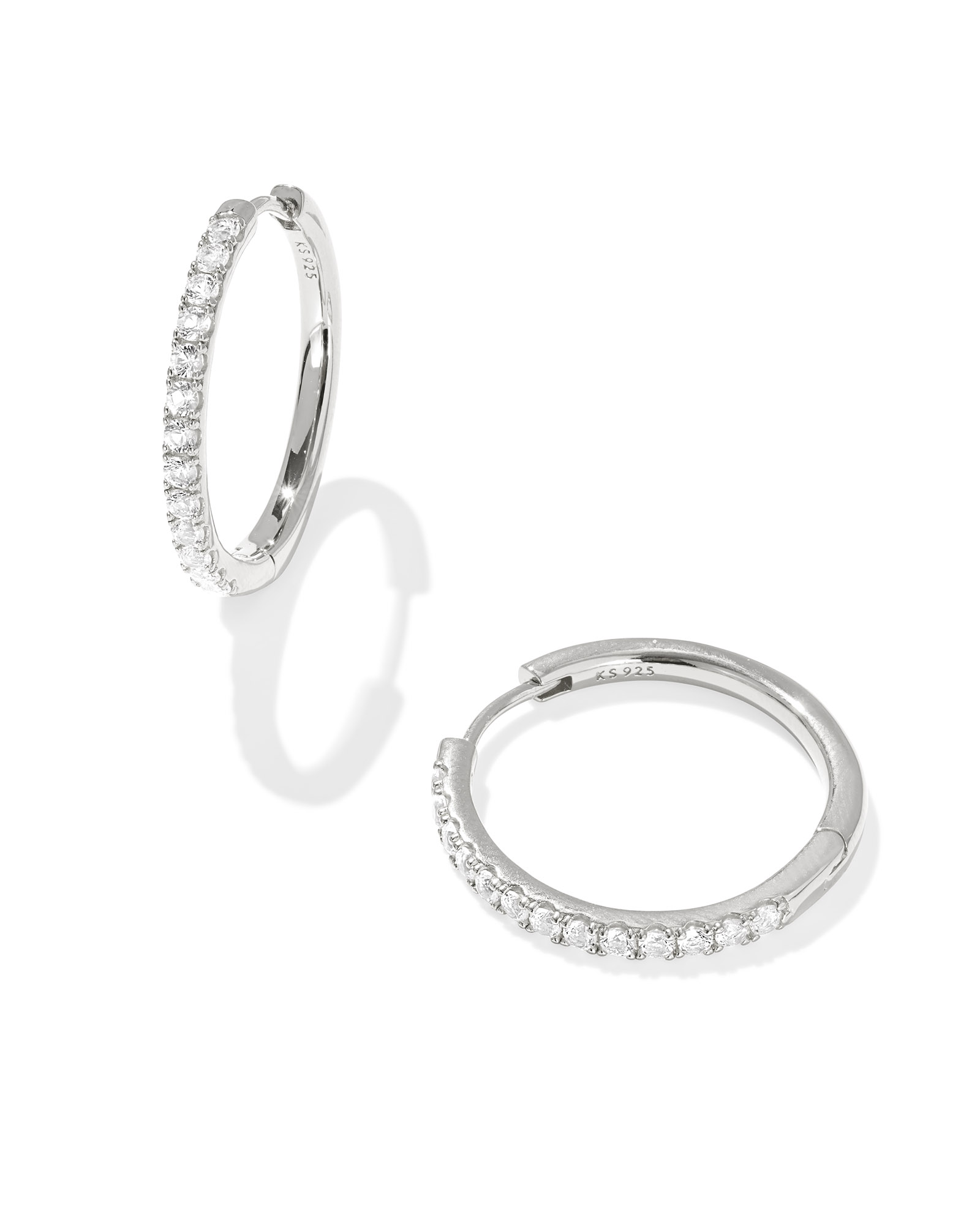 Mackenzie Sterling Silver Medium Hoop Earrings in White Topaz | Kendra Scott
