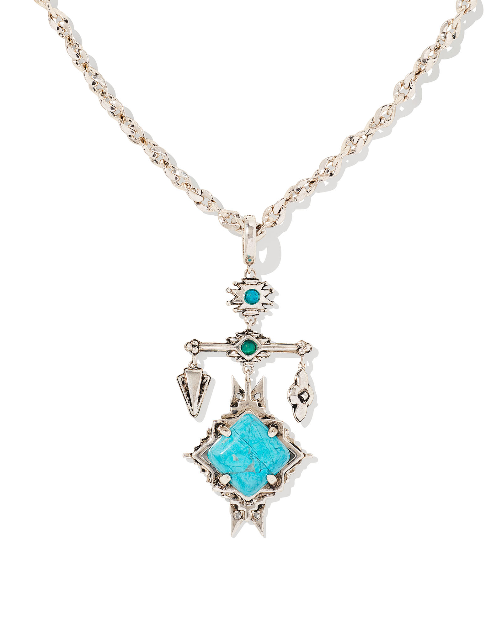 Cass Vintage Silver Large Long Pendant Necklace in Variegated Dark Teal ...