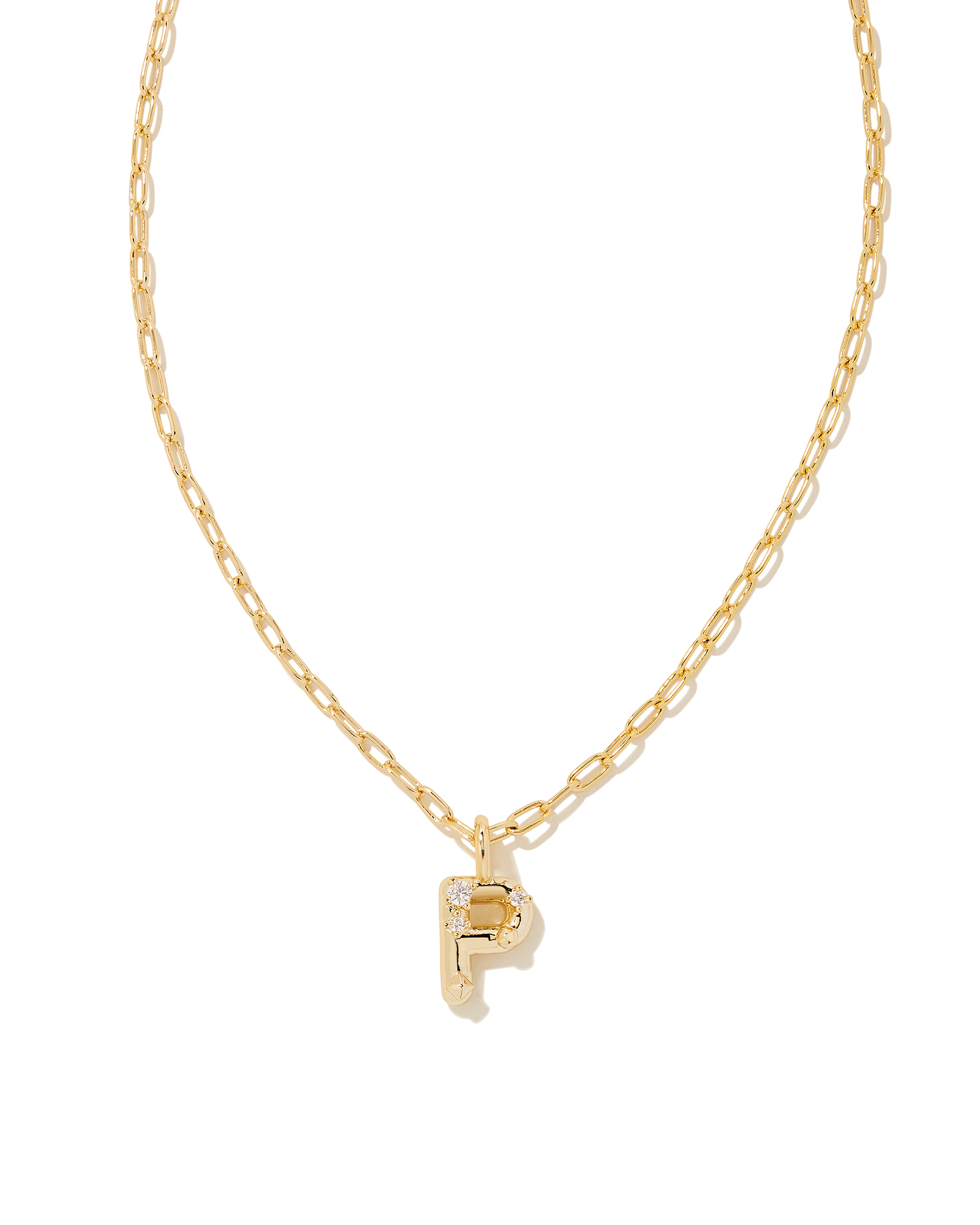 Crystal Letter P Gold Short Pendant Necklace in White Crystal | Kendra ...