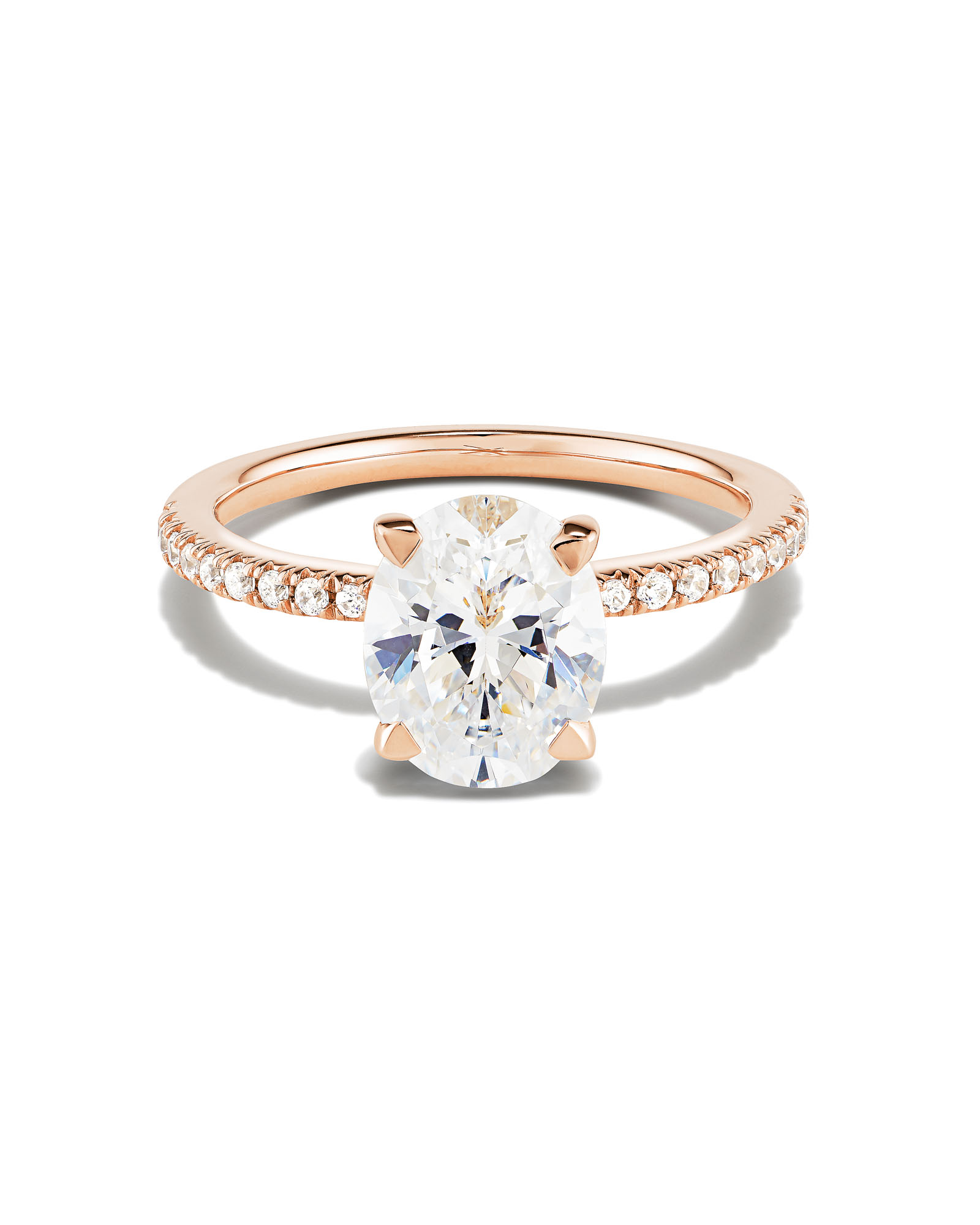 Oval Solitaire Engagement Ring with Pave Diamonds in 14k Rose Gold ...