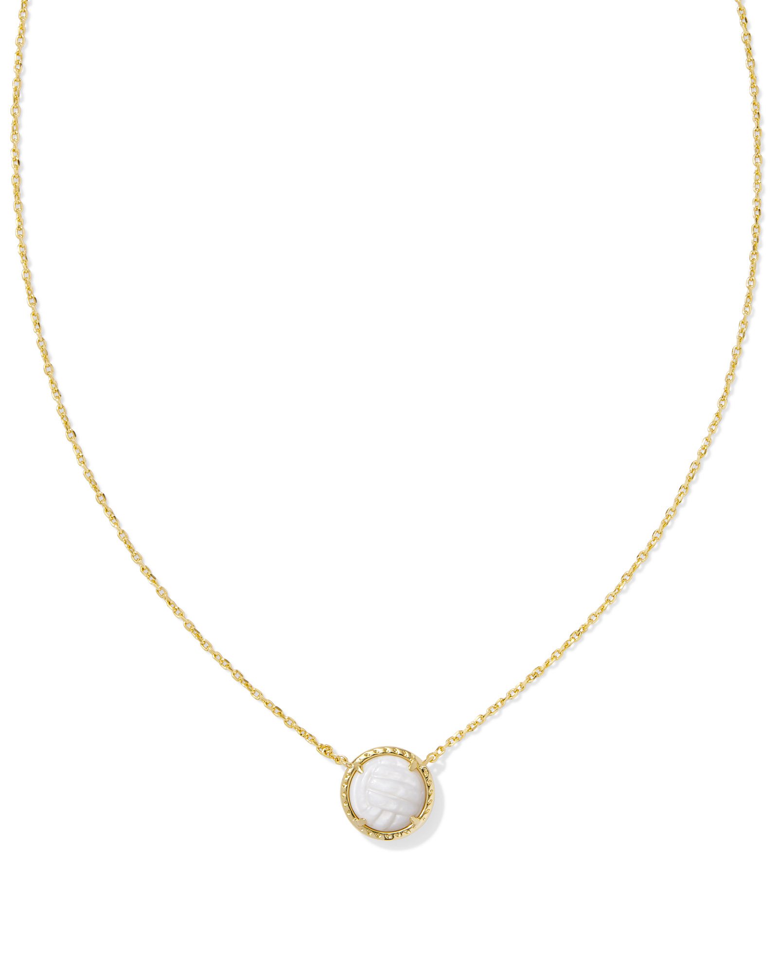 Volleyball Gold Short Pendant Necklace in White Mother-of-Pearl ...