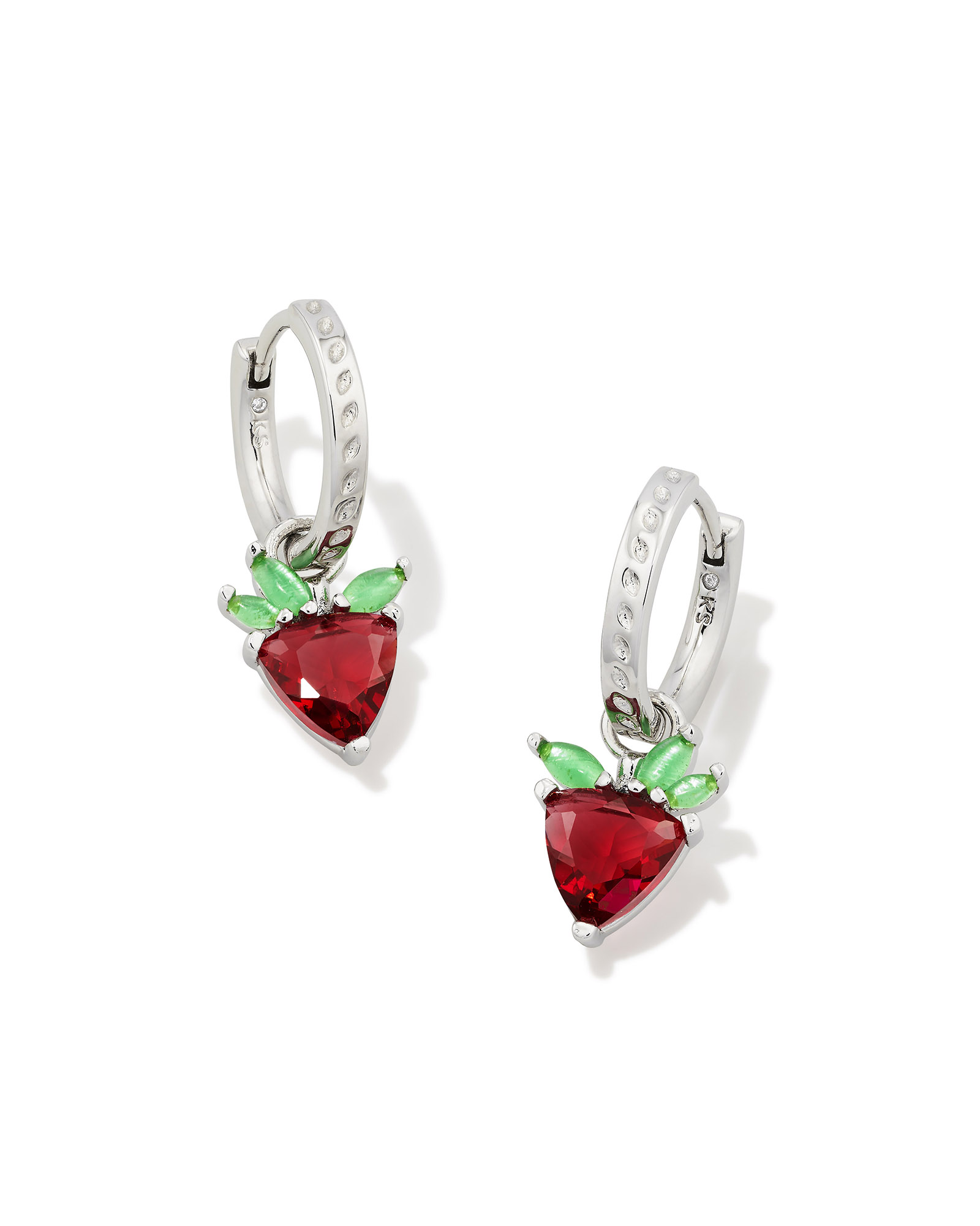 Strawberry Silver Huggie Earrings in Dark Pink Crystal | Kendra Scott