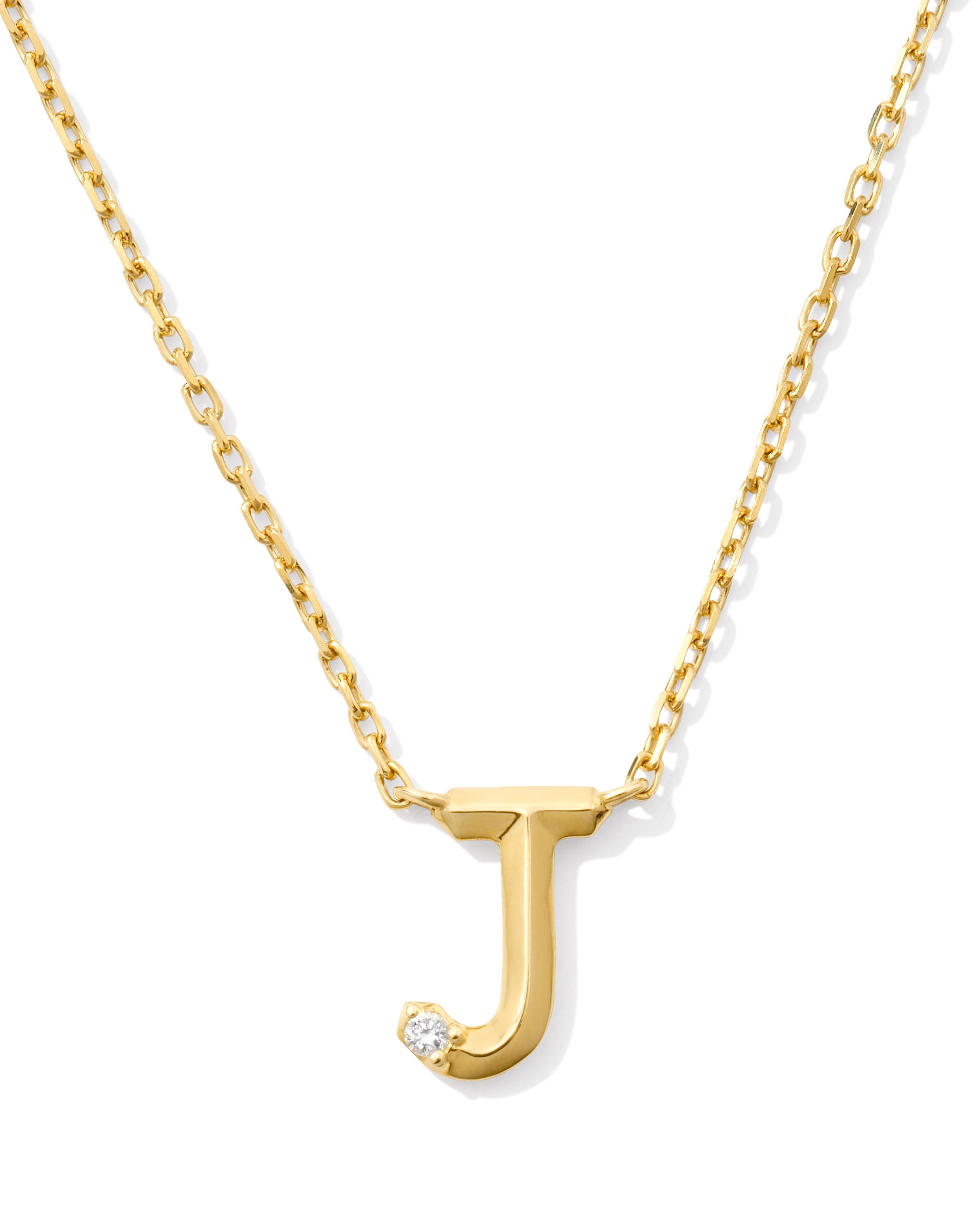 Diamond Accent Letter J 14k Yellow Gold Pendant Necklace in White ...