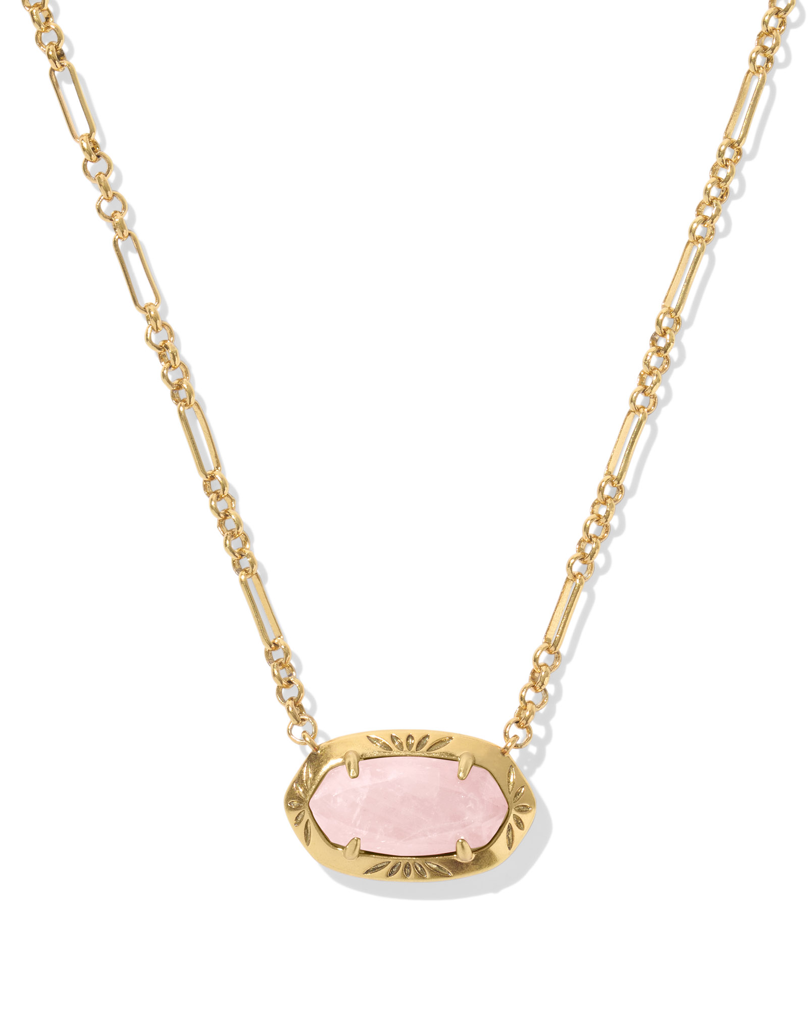Elisa Vintage Gold Etch Frame Short Pendant Necklace in Rose Quartz ...