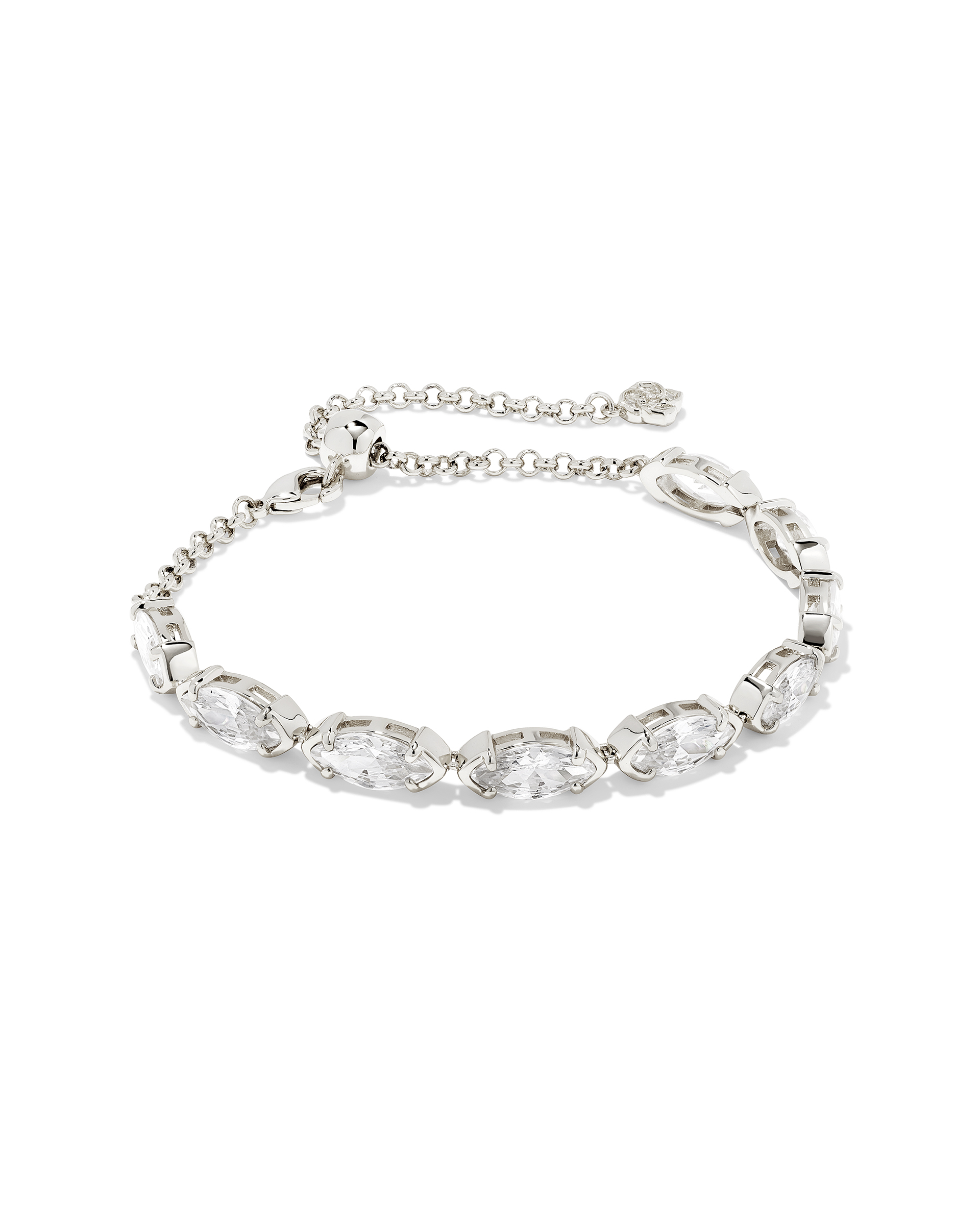 Genevieve Silver Delicate Chain Bracelet in White Crystal | Kendra Scott