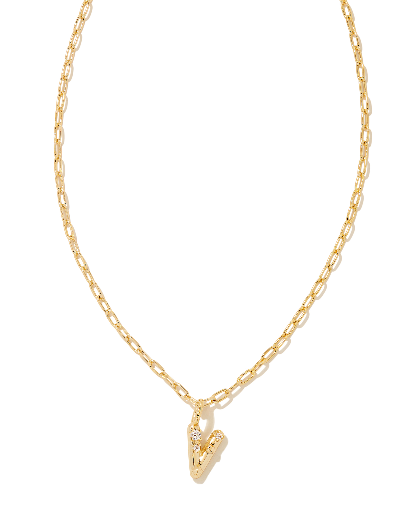 Crystal Letter V Gold Short Pendant Necklace in White Crystal | Kendra ...