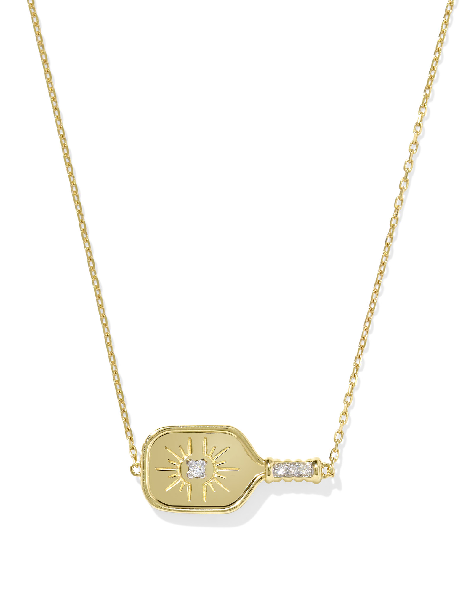 Diamond Accent Pickleball Paddle 14k Yellow Gold Necklace | Kendra Scott