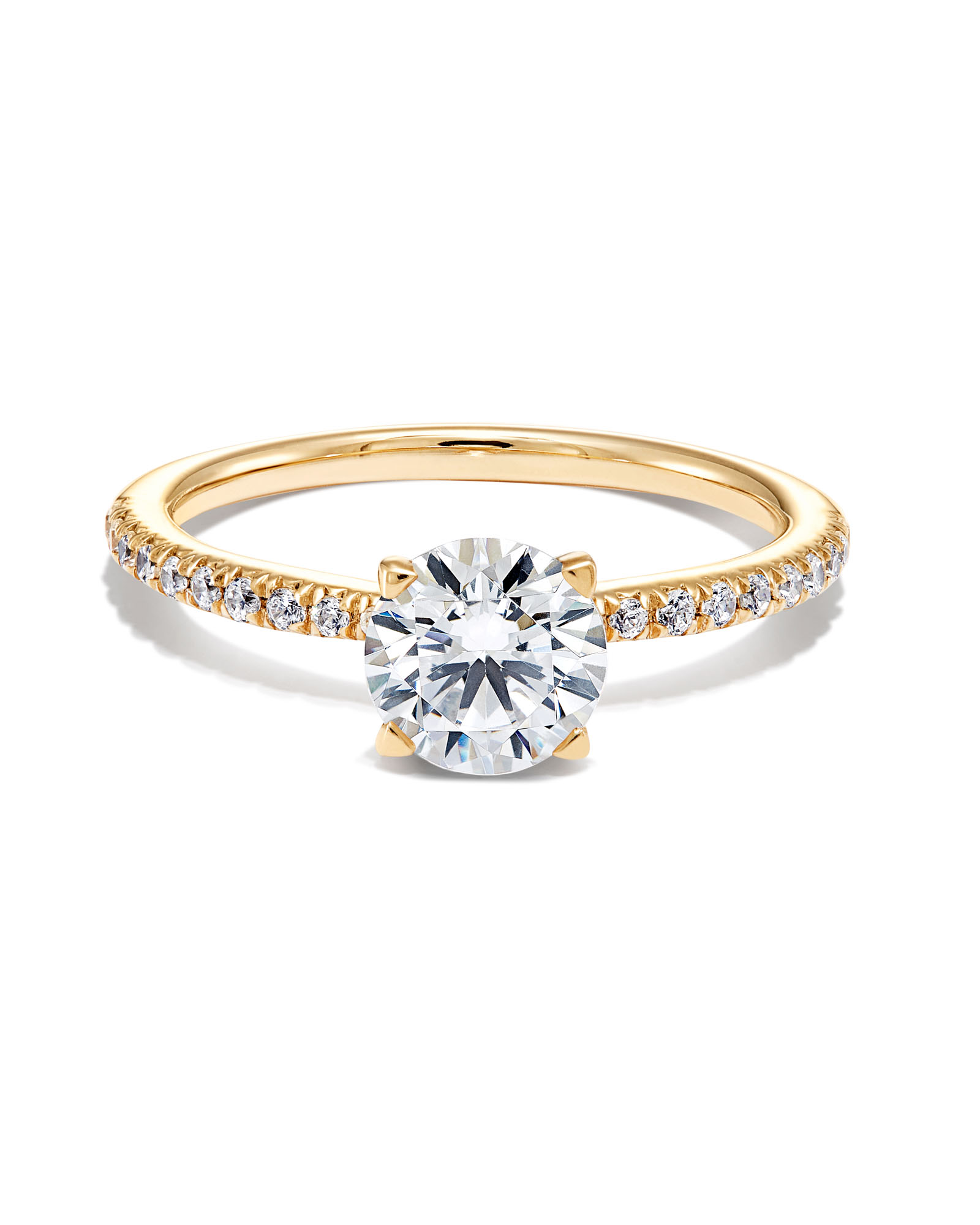 Round Solitaire Engagement Ring with Pave Diamonds in 14k Yellow Gold ...